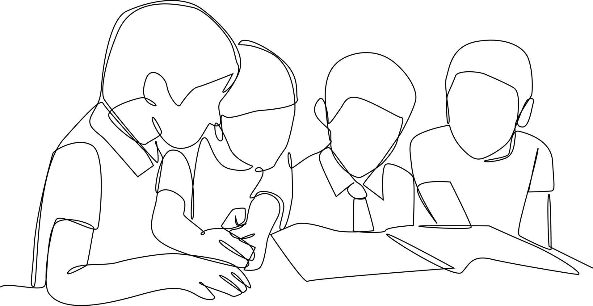 Single one-line drawing students study together in class. Class in ... Single one-line drawing students study together in class. Class in ...