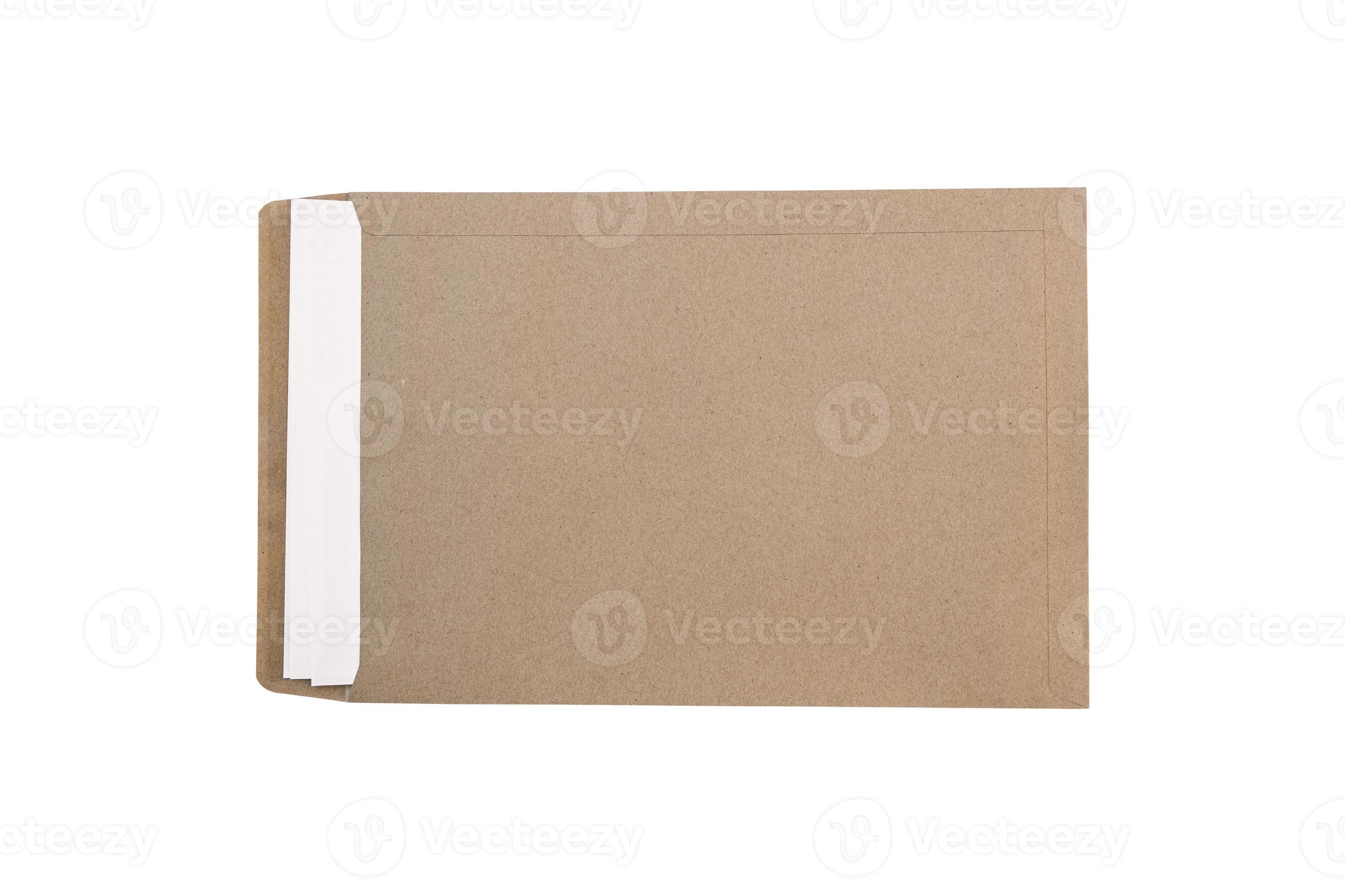 Empty white paper in brown envelope mockup Isolated on white background. Object with clipping ...