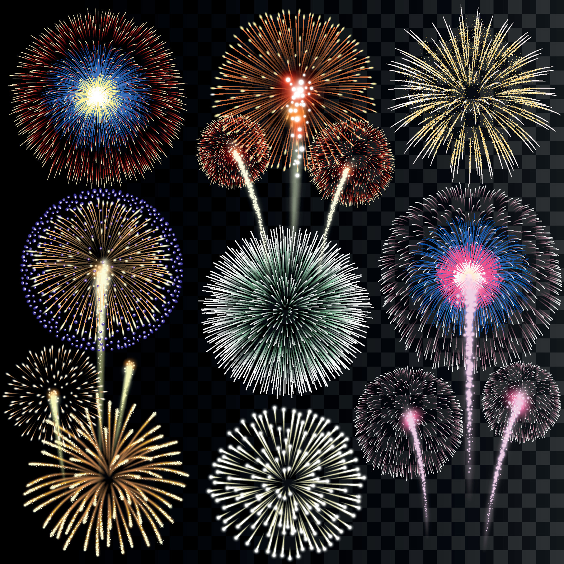Big set of isolated vector fireworks 21788352 Vector Art at Vecteezy