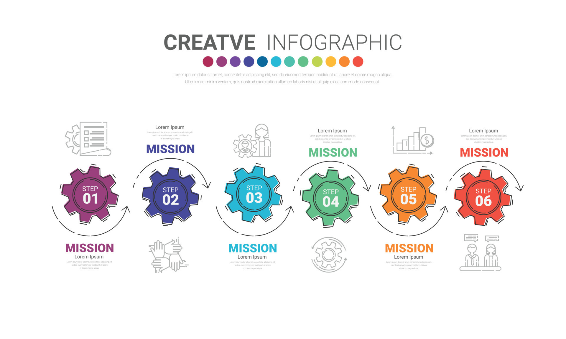 Gears cogwheels 6 steps for Infographic template, Engineering ...