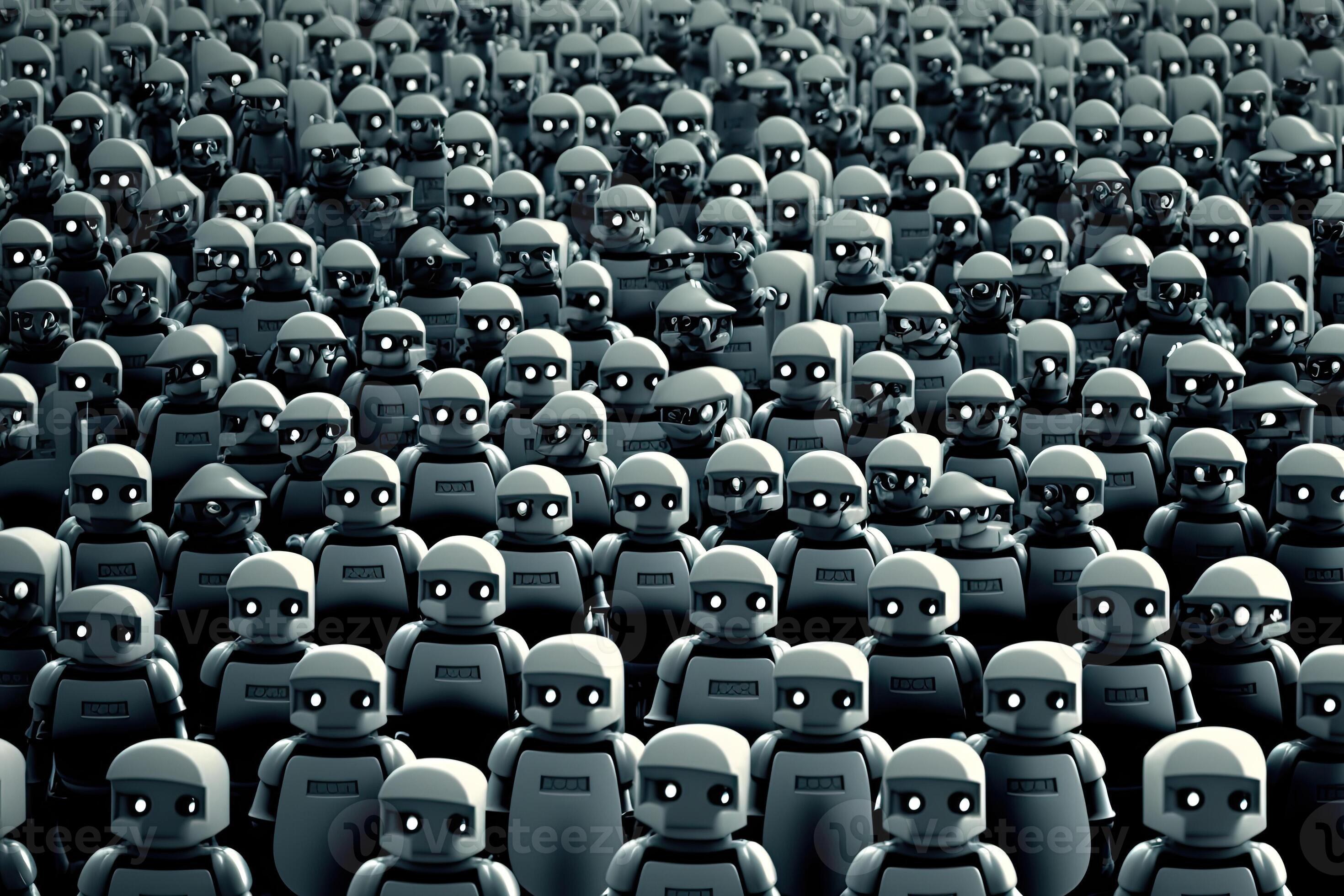 Robot crowd in rows. Robot army. Created with 21791577 Stock Photo at Vecteezy