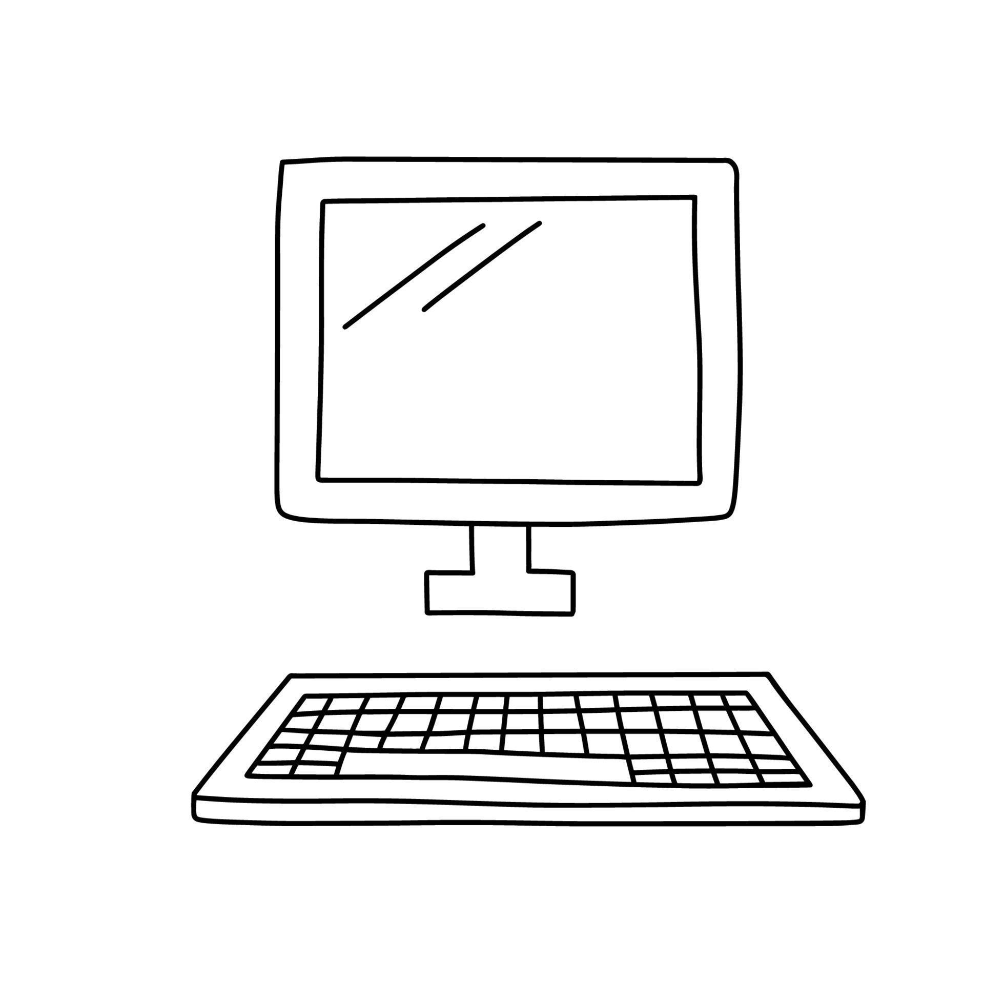 Hand draw doodle vintage computer. Vector line illustration isolated on ...