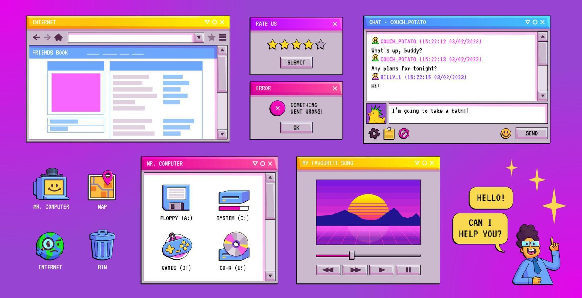 Retro Computer Screen Interface In 90s Style 21794994 Vector Art At