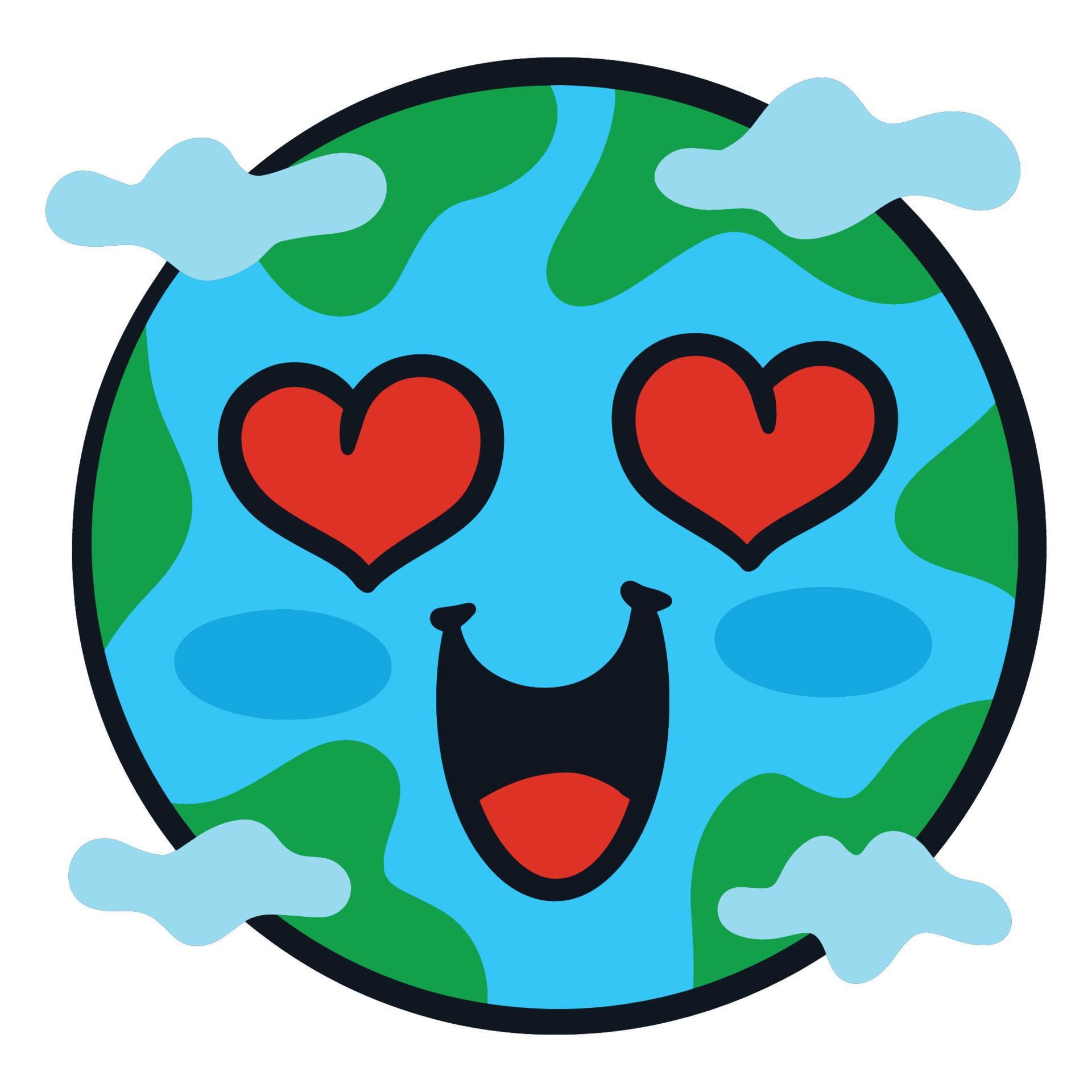 Hand Drawn Happy Earth With Heart Love Eyes Cartoon Illustration 21814822 Vector Art At Vecteezy
