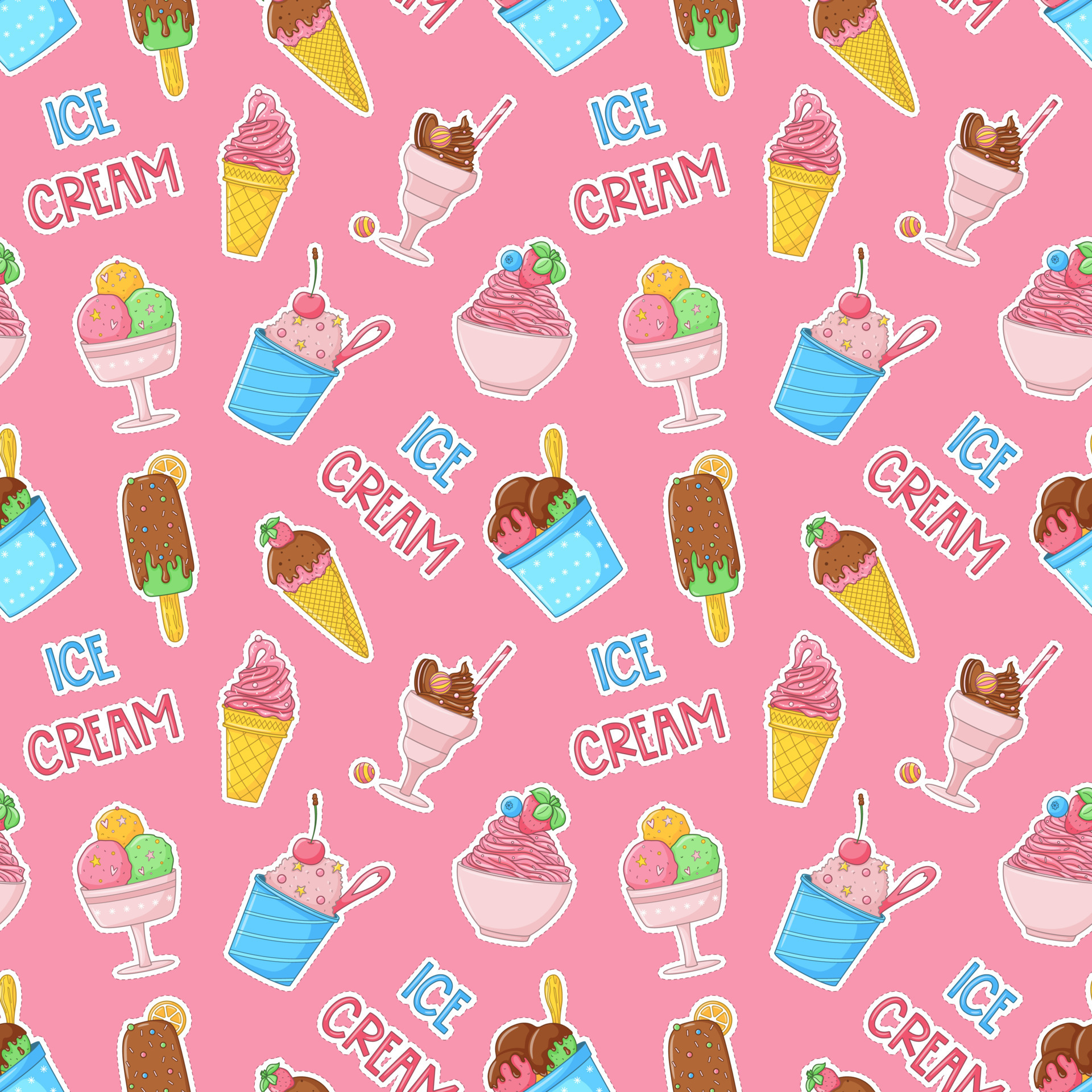 Summer Seamless Pattern With Cartoon Bright Ice Cream Popsicle