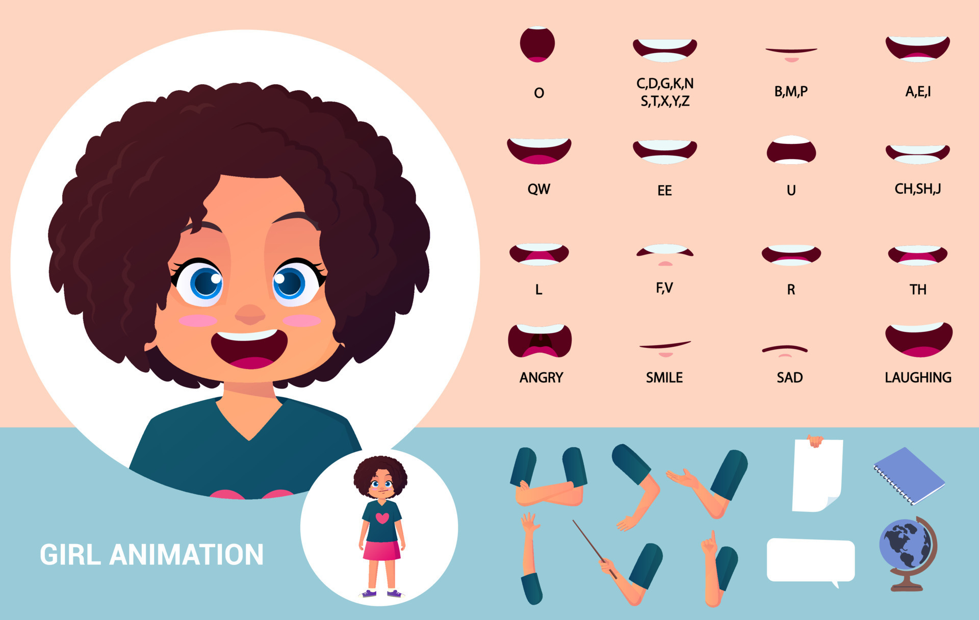 Cute Girl Character Lip Sync And Mouth Animation 21815364 Vector Art At Vecteezy