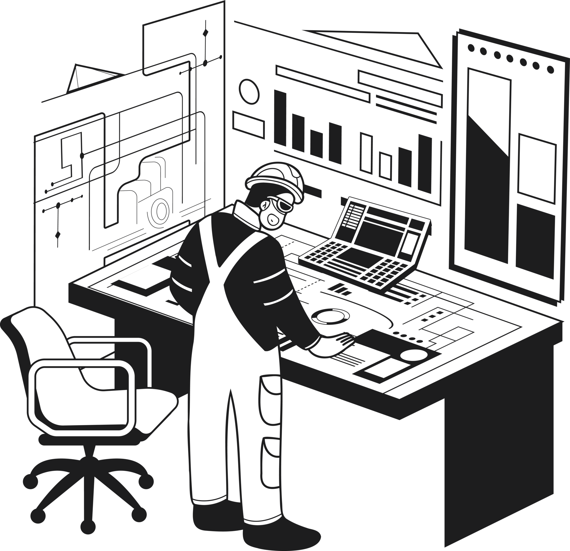 Male engineer supervising construction work illustration in doodle style 21817837 PNG