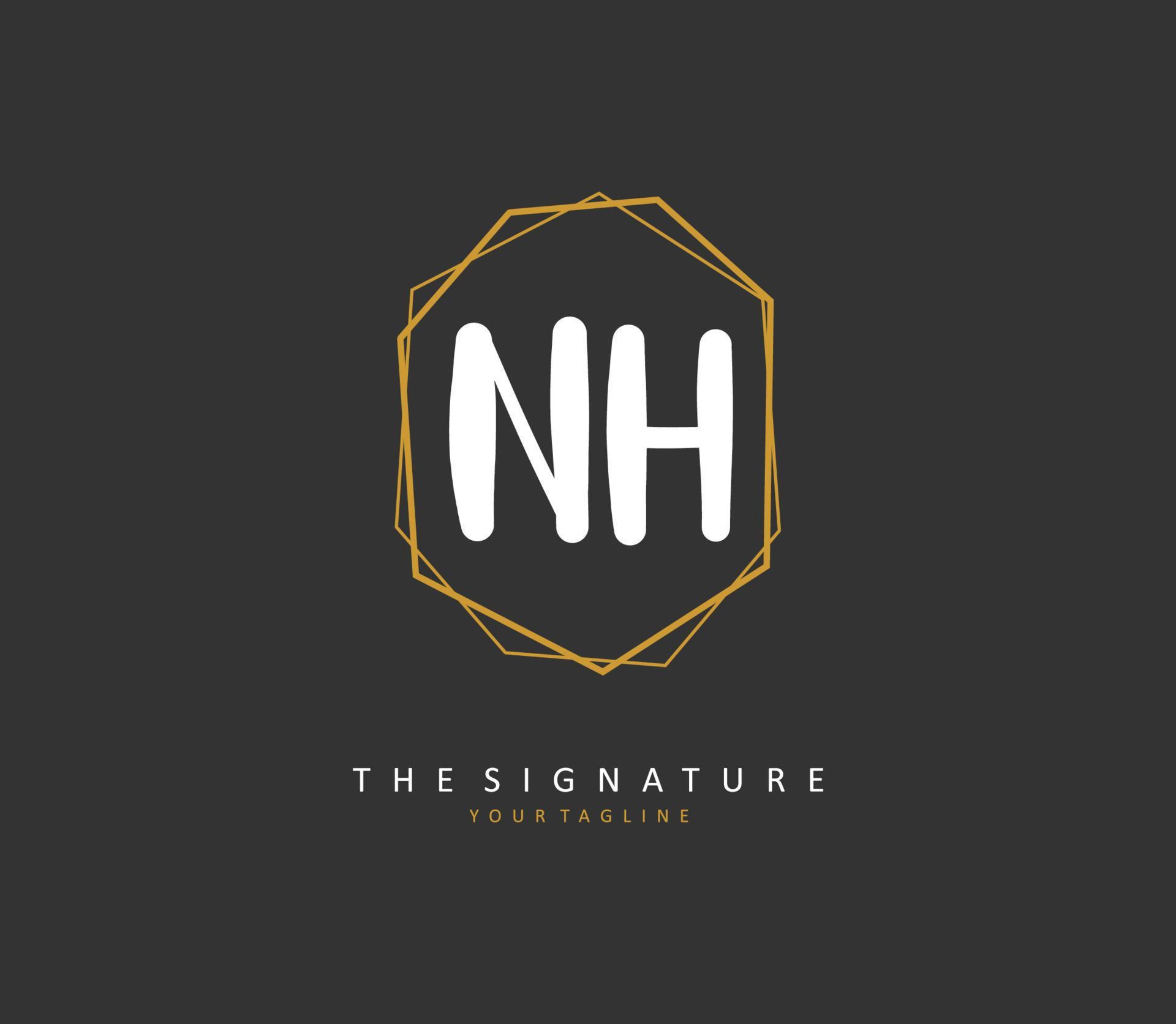 N H NH Initial letter handwriting and signature logo. A concept handwriting initial logo with ...