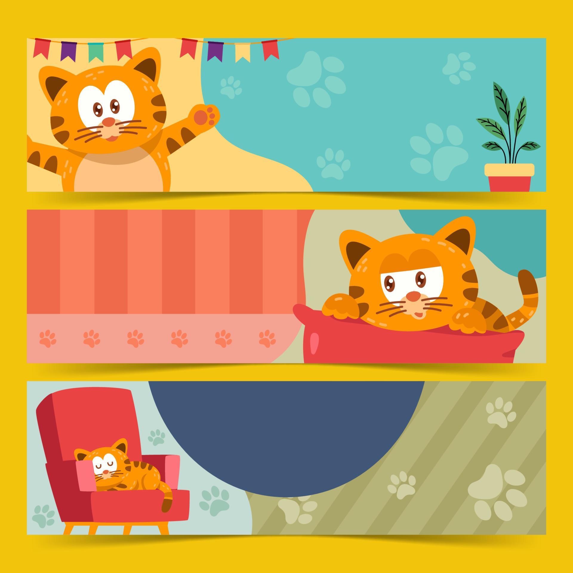 Set of Cute Lazy Cat Banners 21821967 Vector Art at Vecteezy