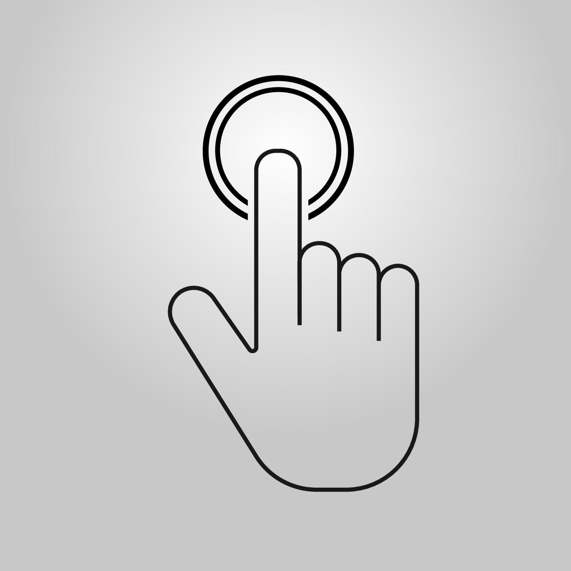 Push button. Hand icon on gray background. Cursor of computer mouse. Vector illustration ...