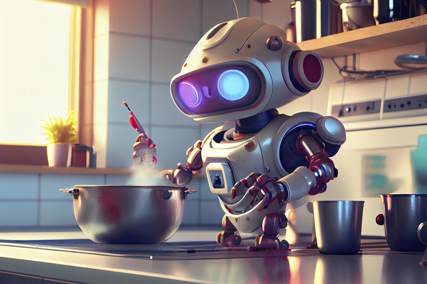 Robot chef cooking in kitchen of future home genius, smart robot ... Robot chef cooking in kitchen of future home genius, smart robot ...