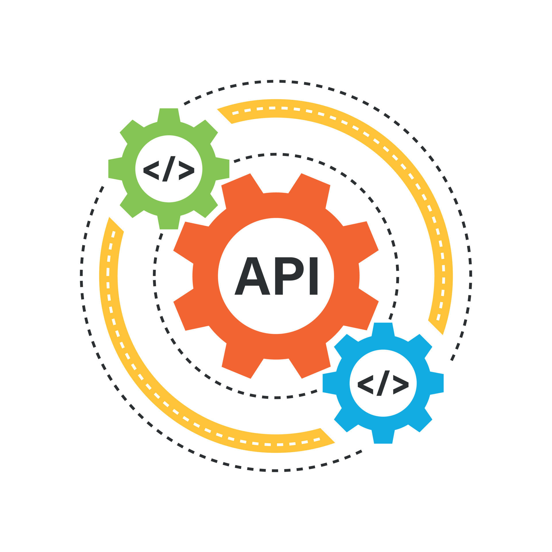 API icon in flat style. Software integration vector illustration on ...