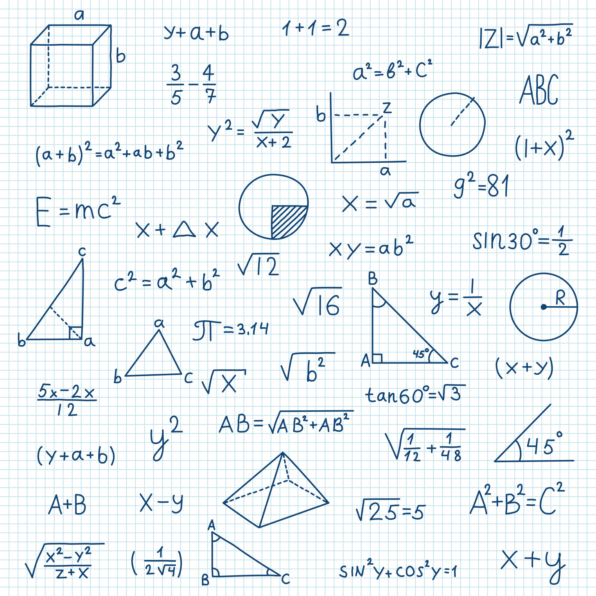 Hand Drawn Math Symbols Icon In Flat Style. Mathematics Formula Vector