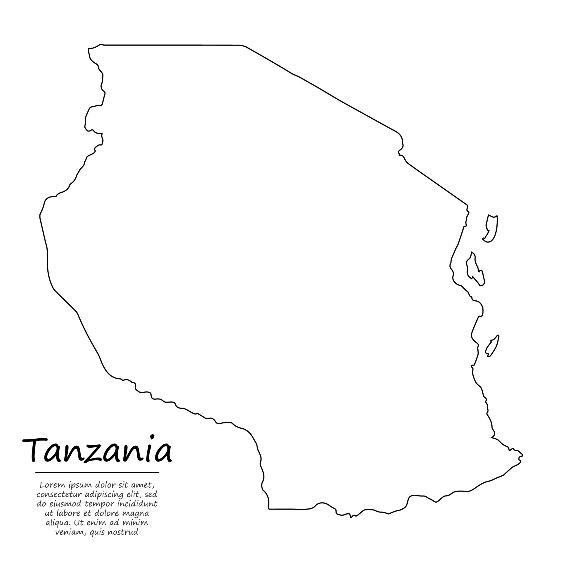 Simple Outline Map Of Tanzania Silhouette In Sketch Line Style