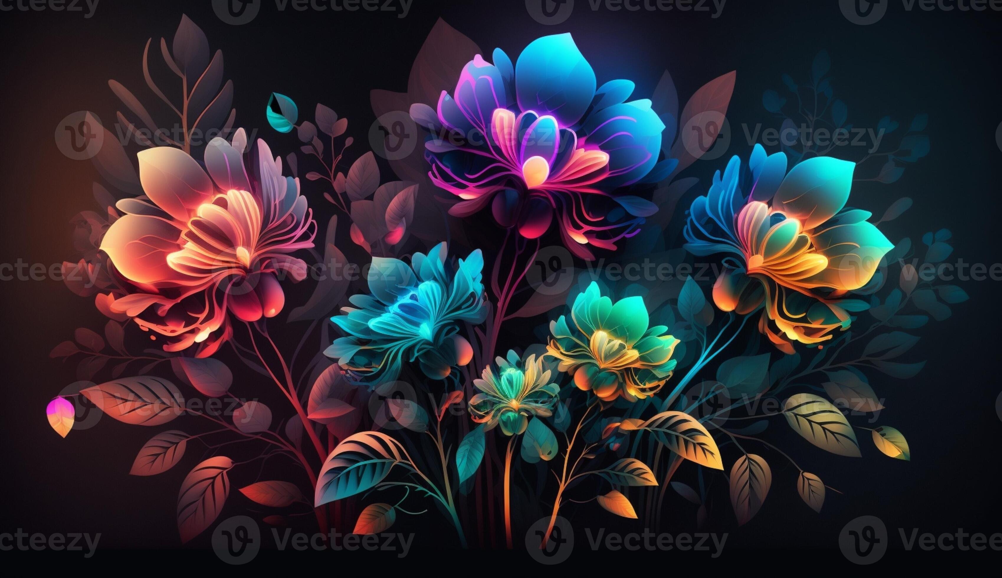 Neon Bloom. A Colorful Floral Symphony. Colorful neon flowers background 21829026 Stock Photo at ...