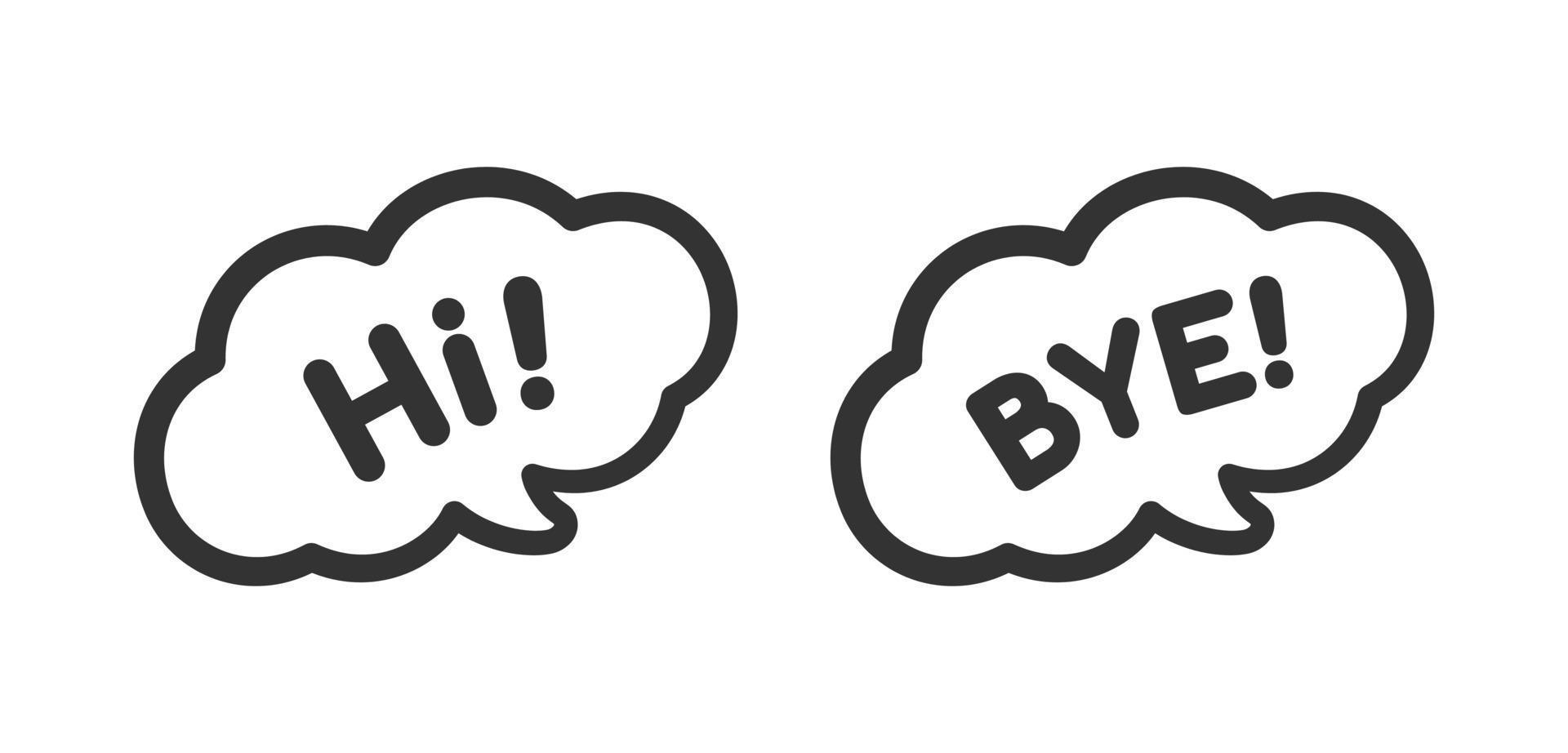Cute Hello and Bye greeting speech bubble icon set. Simple flat vector illustration. 21829269 ...