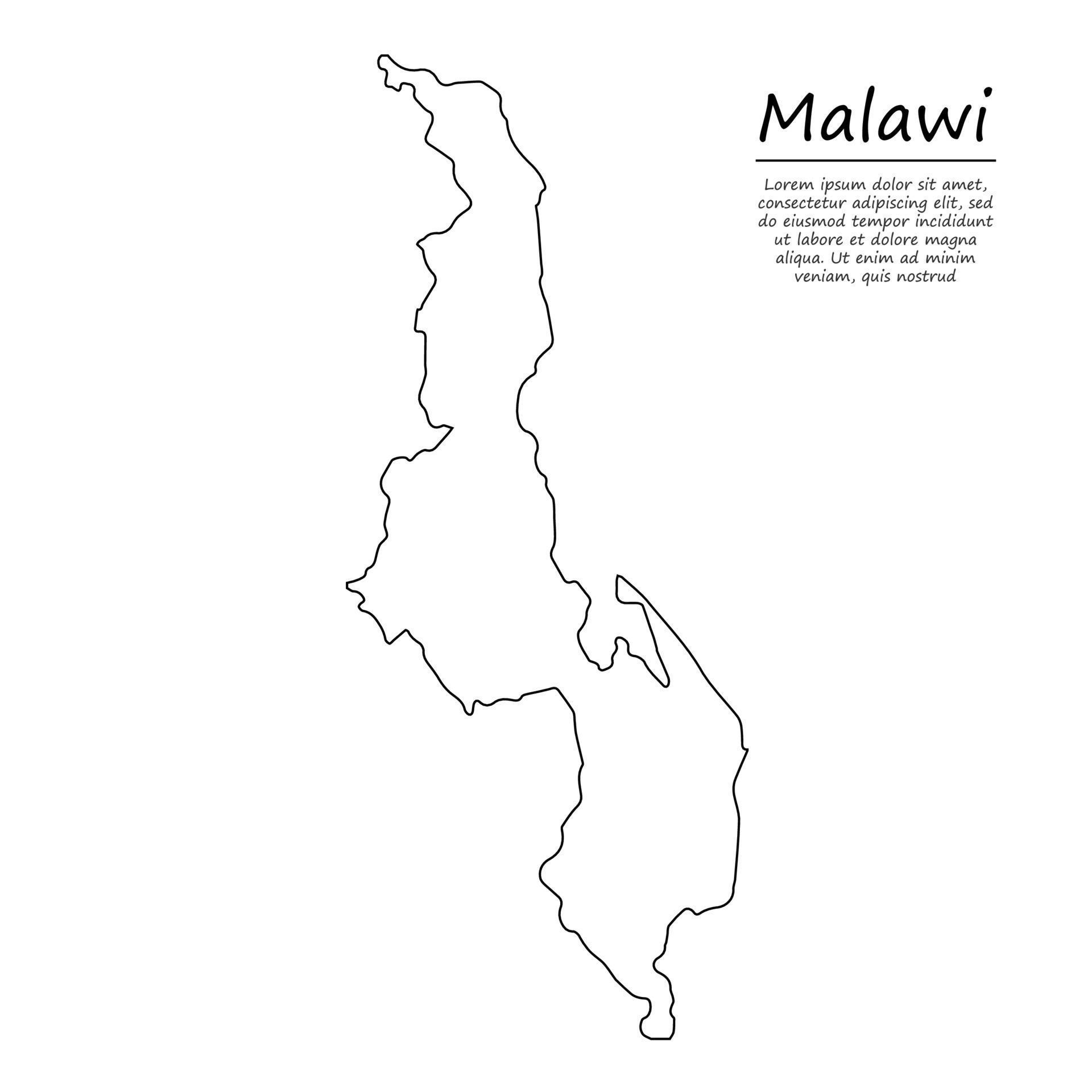 Simple Outline Map Of Malawi Silhouette In Sketch Line Style 21830288