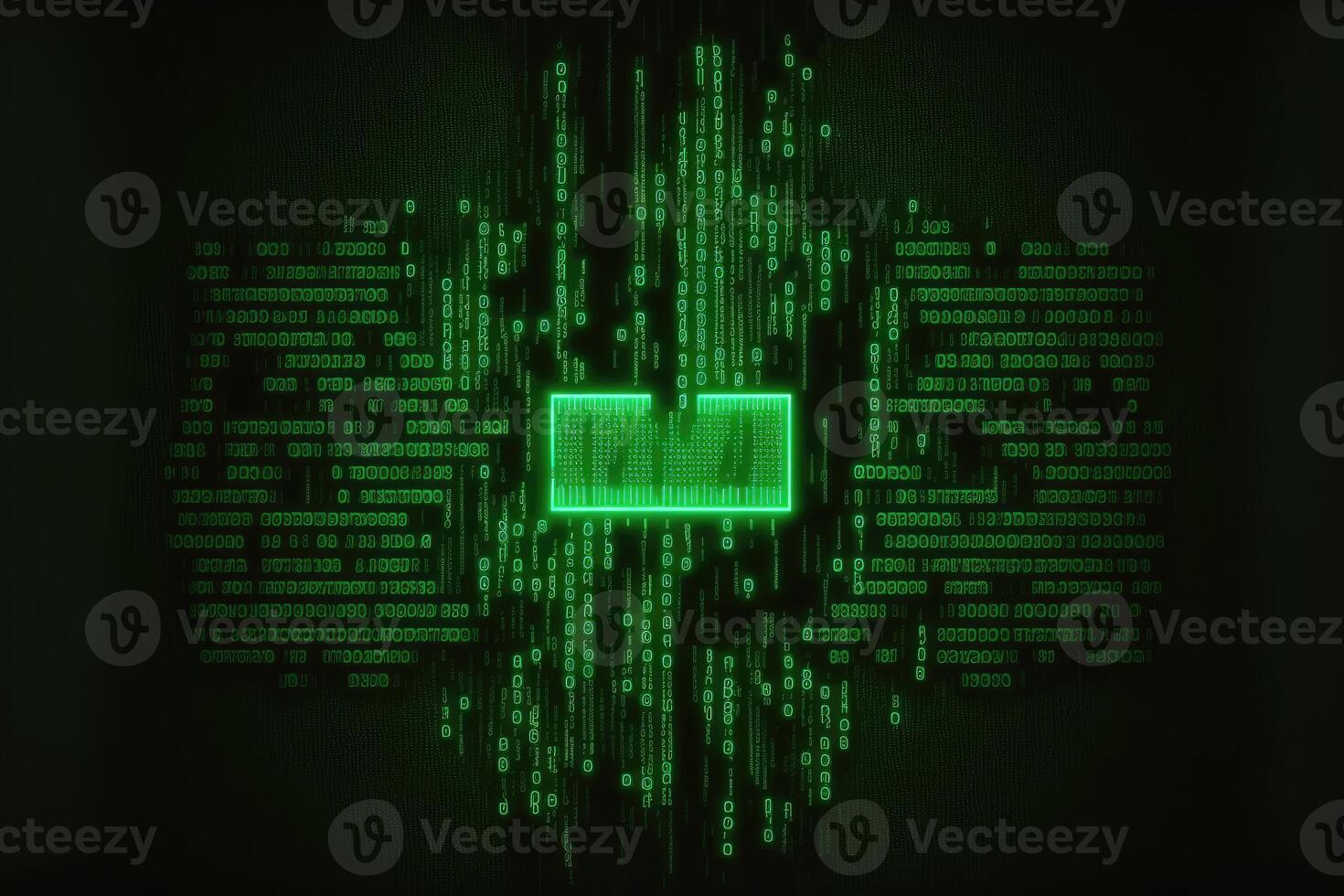 AI Generated binary code 0 1 cyber technology on dark green background ...