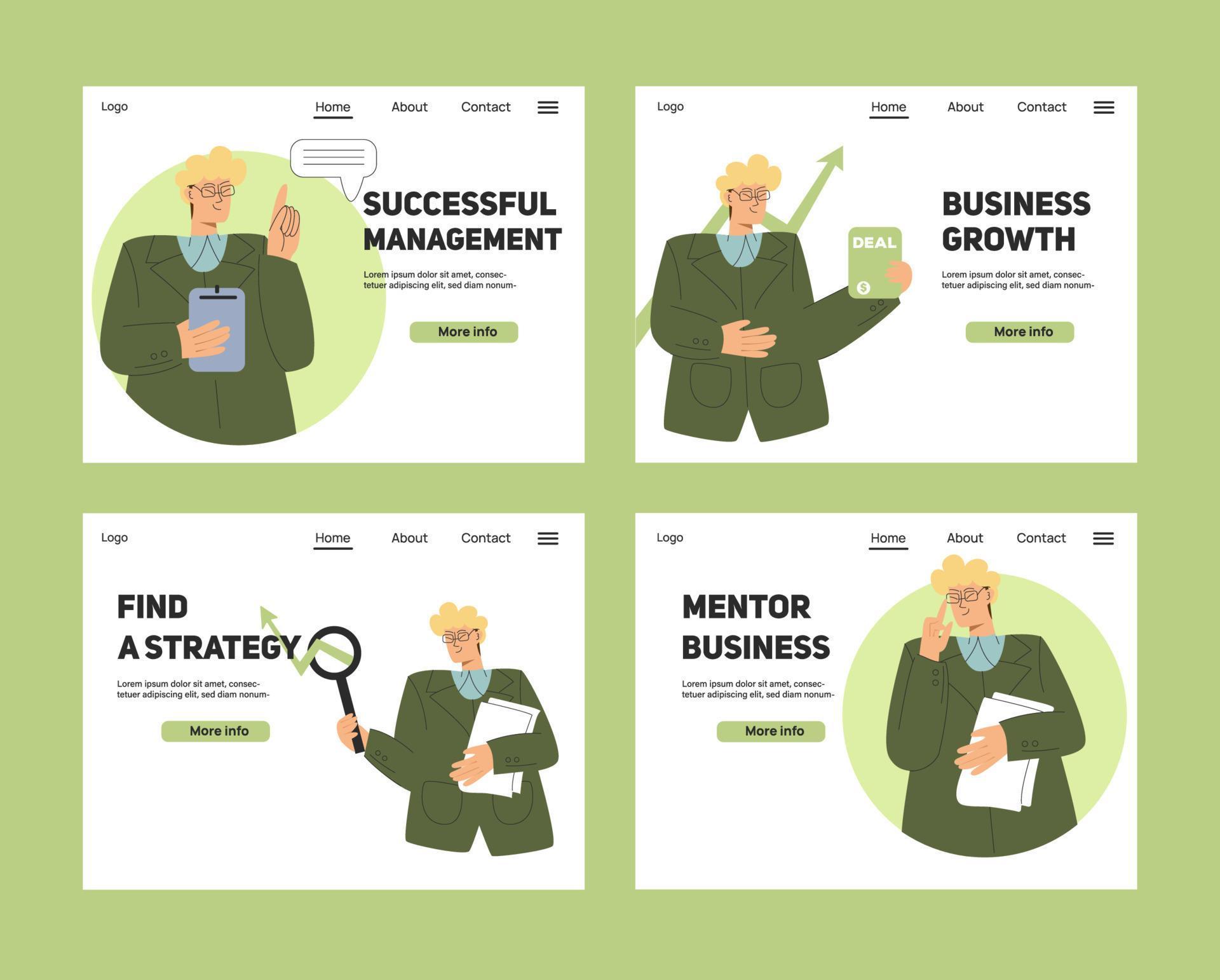 Set of landing page design with business concept with man 21837092 ...