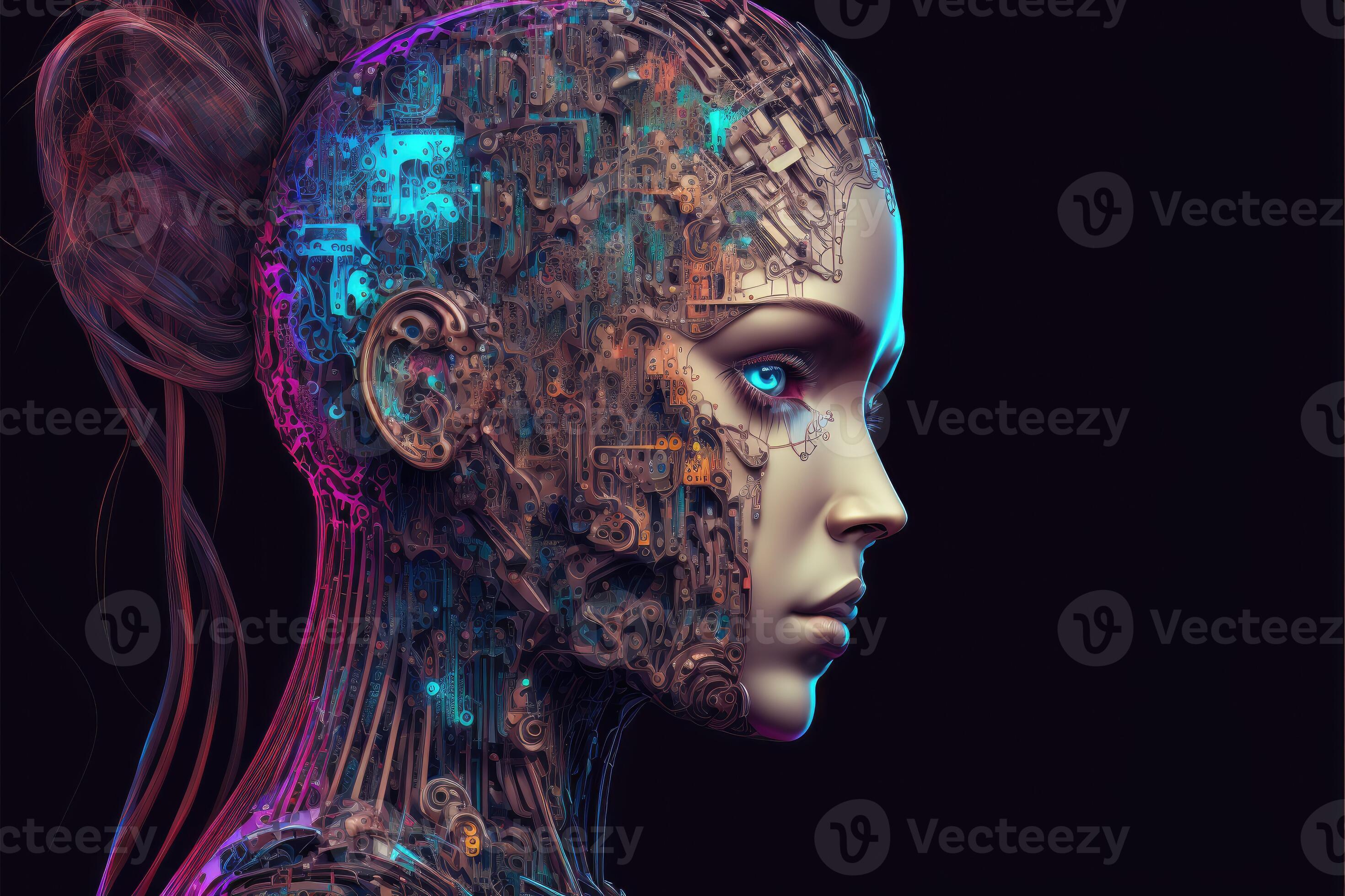 Artificial Intelligence Humanoid Cyber Girl With A Neural Network