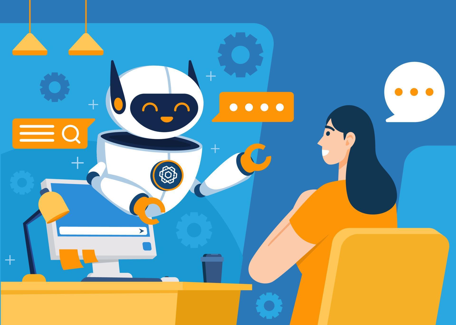 mujer con artificial inteligencia charla larva del moscardón concepto 21838928 Vector en Vecteezy