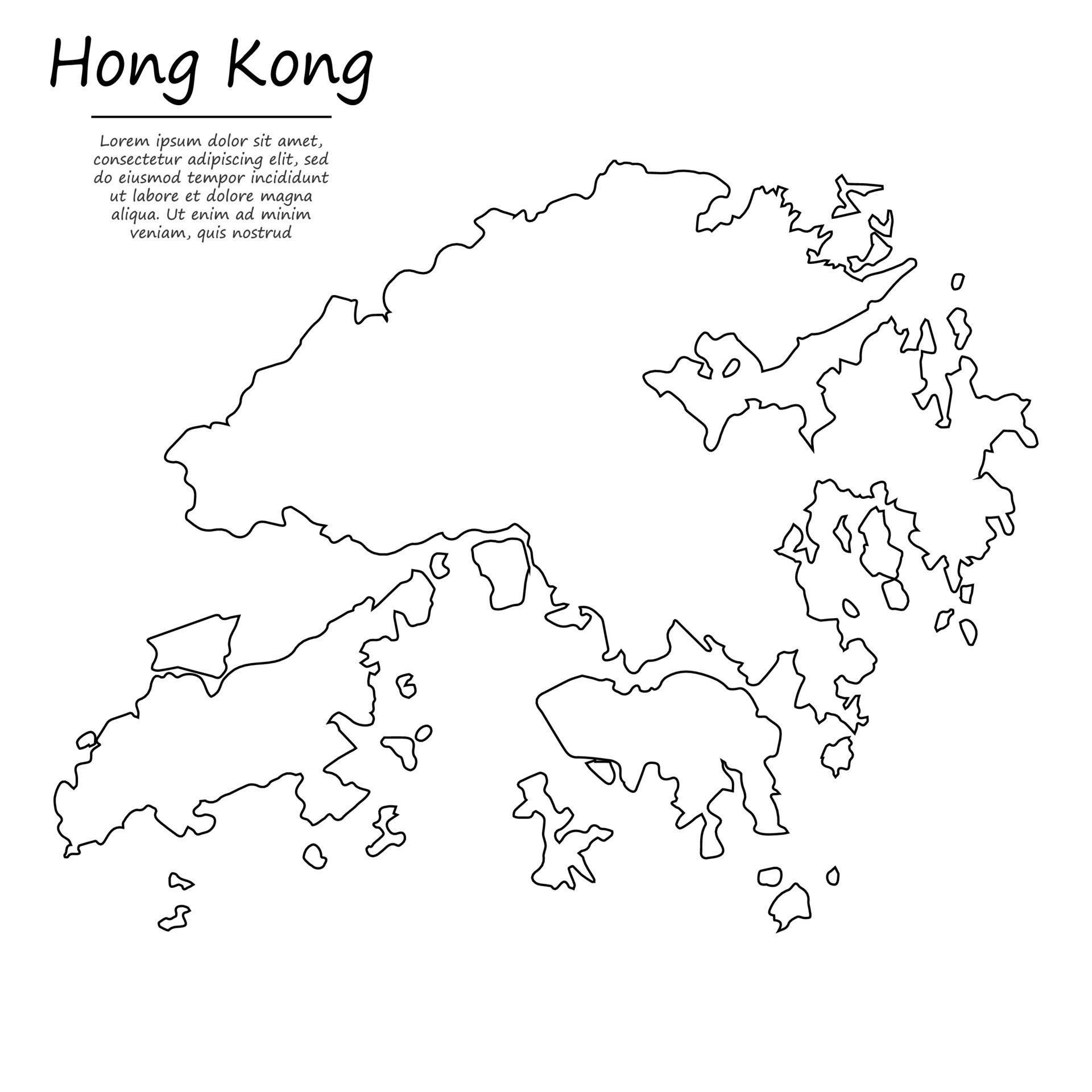 Simple outline map of Hong Kong, in sketch line style 21840089 Vector Art at Vecteezy