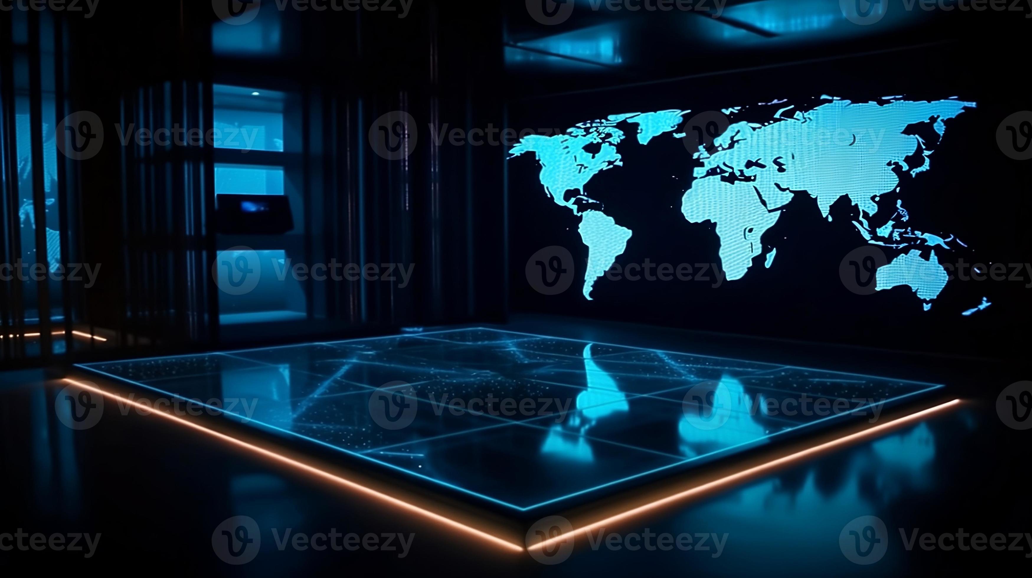 World Map Connected To The Crypto Network Global Map With 3d Light From The Background Network