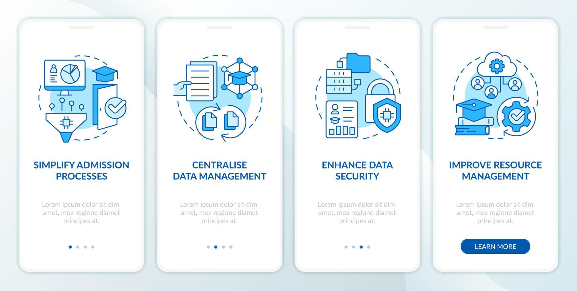 Industry specific ERP benefits blue onboarding mobile app screen ...