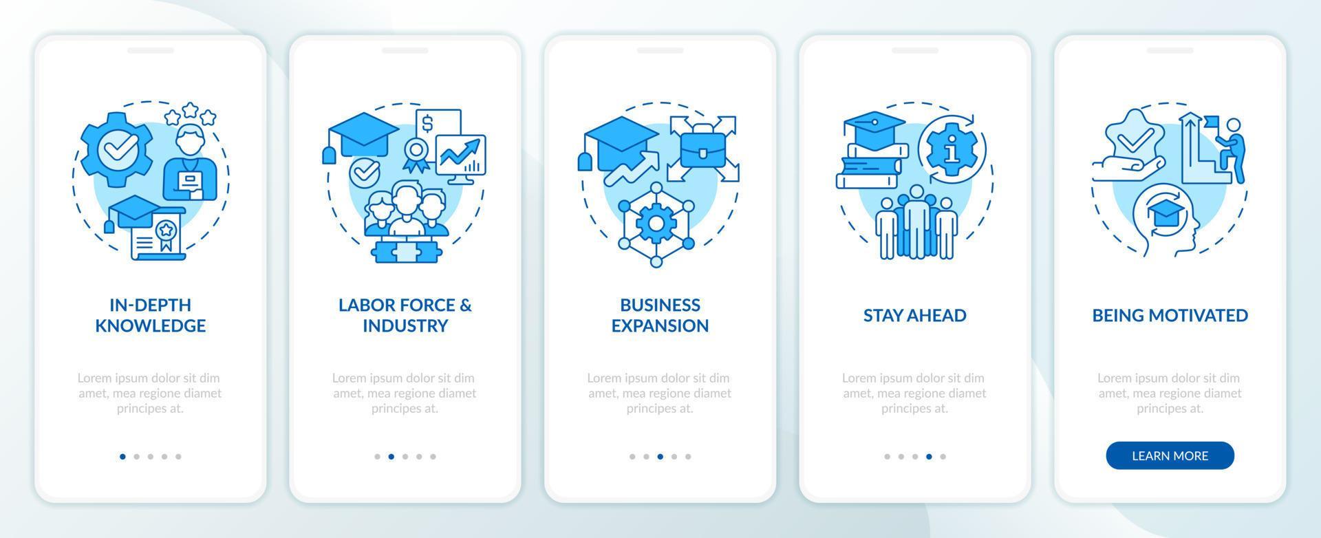 Industry specific education blue onboarding mobile app screen. Skills ...