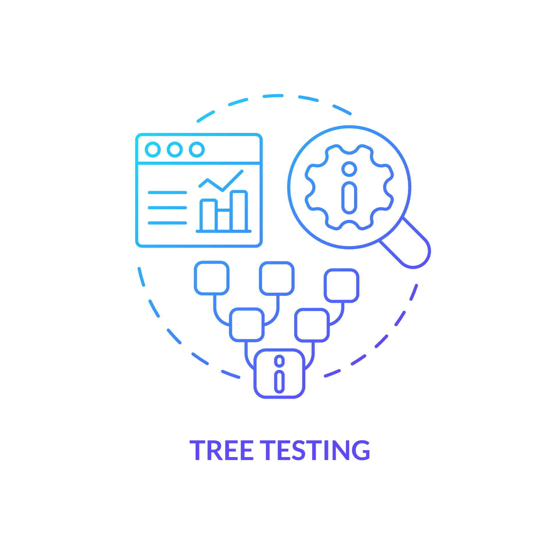 Tree testing blue gradient concept icon. Hierarchical category ...