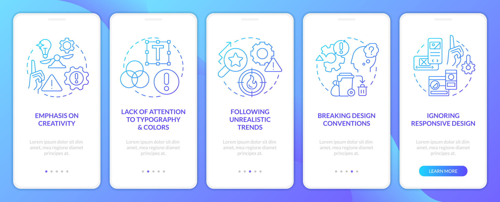 Web Designer Fails Blue Gradient Onboarding Mobile App Screen User