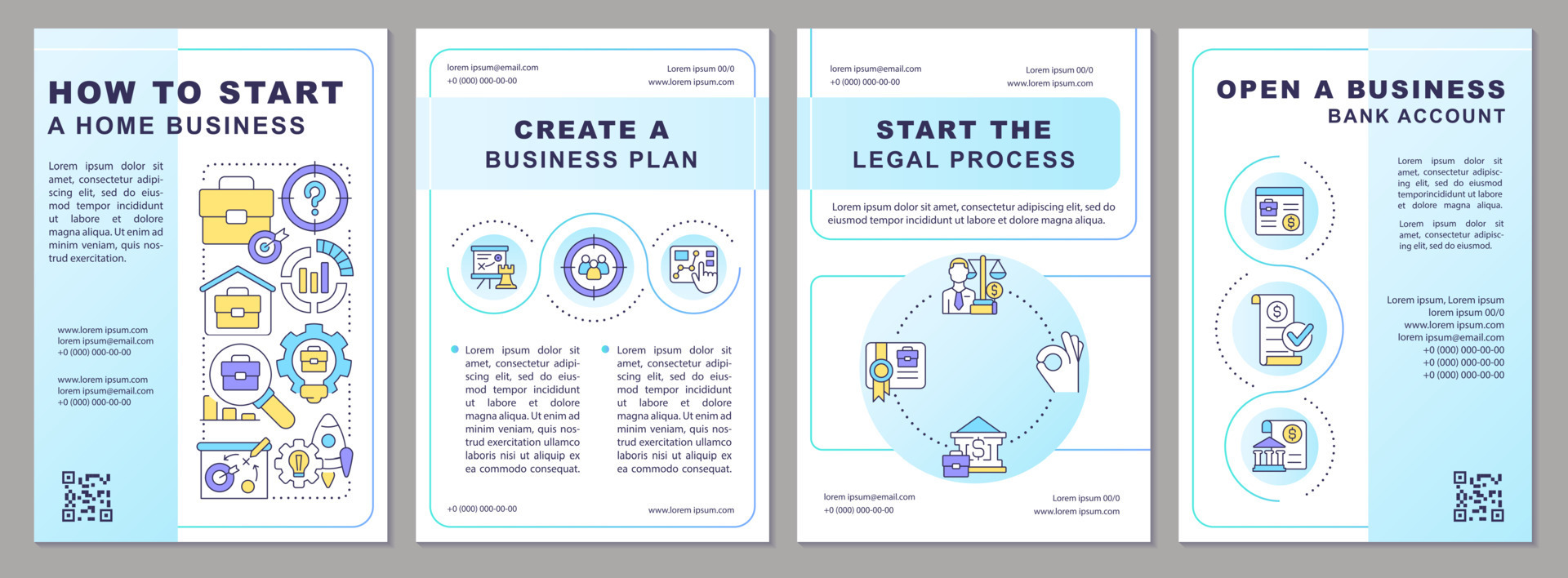 Making business from home brochure template. Work remotely. Leaflet design with linear icons ...