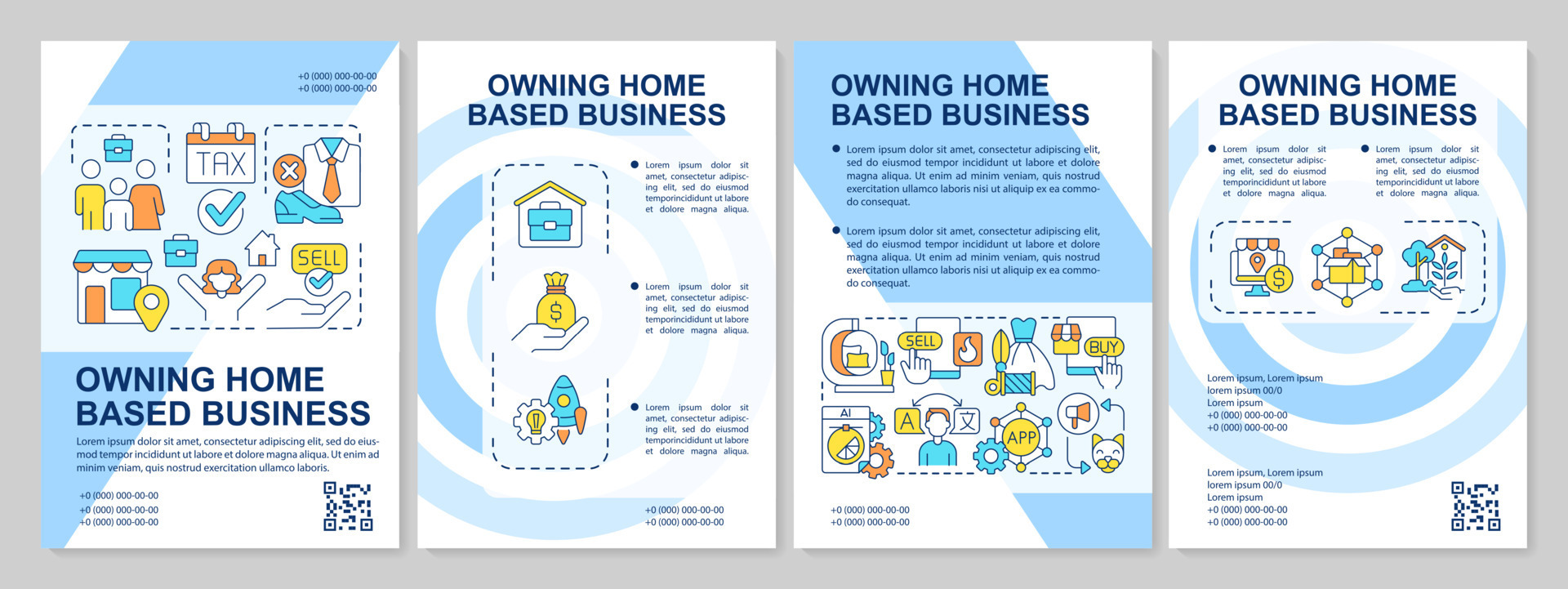 Running Home Based Business Blue Brochure Template Remote Work Leaflet Design With Linear