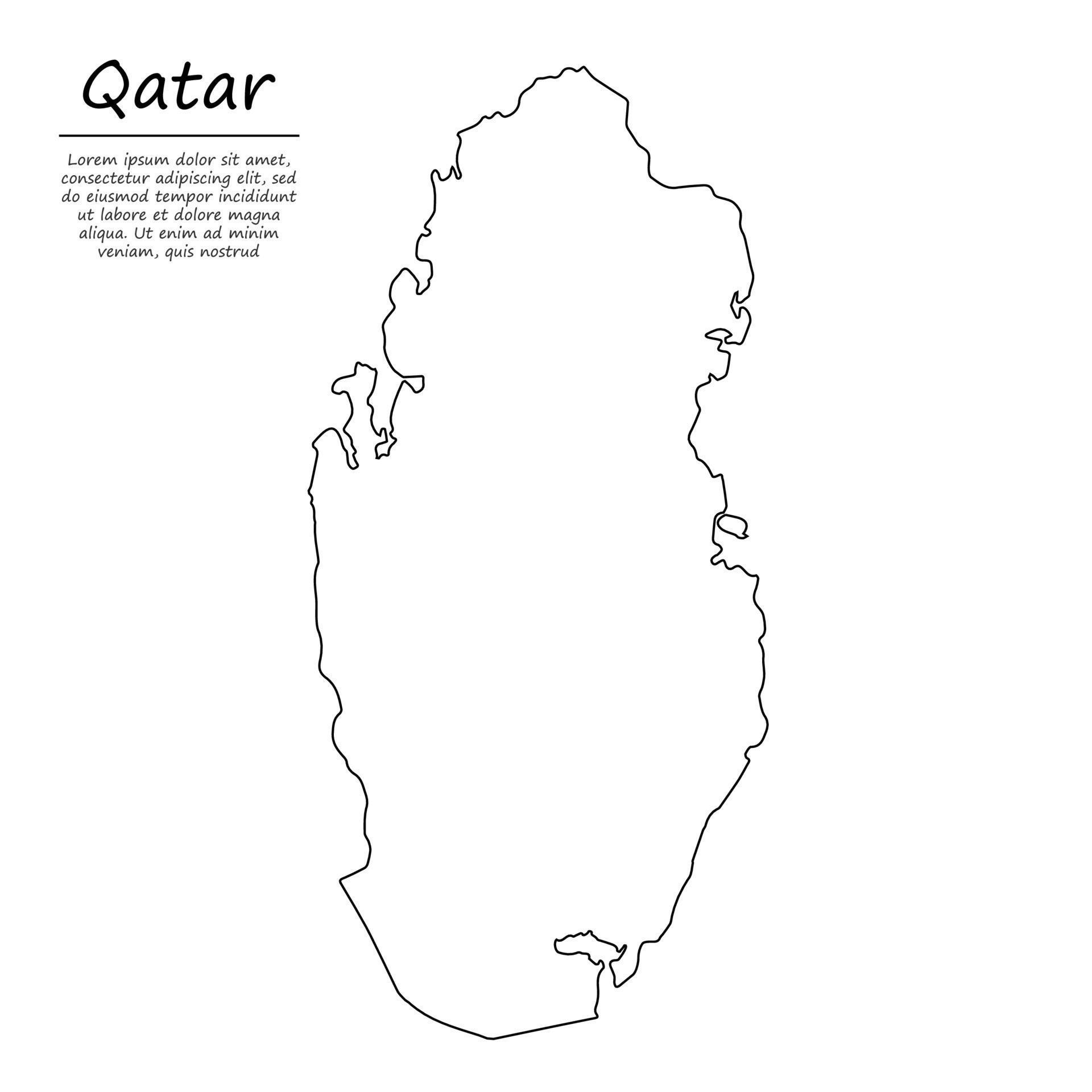 Simple outline map of Qatar, in sketch line style 21849278 Vector Art at Vecteezy