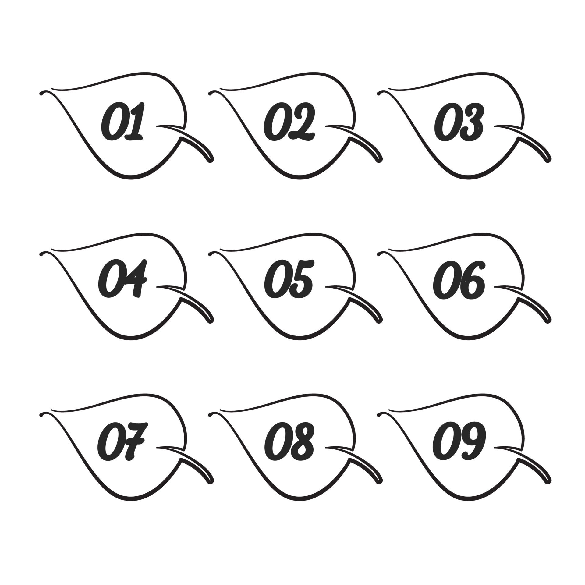 point-number-set-0-to-9-hand-drawn-style-leaf-shape-21849985-vector