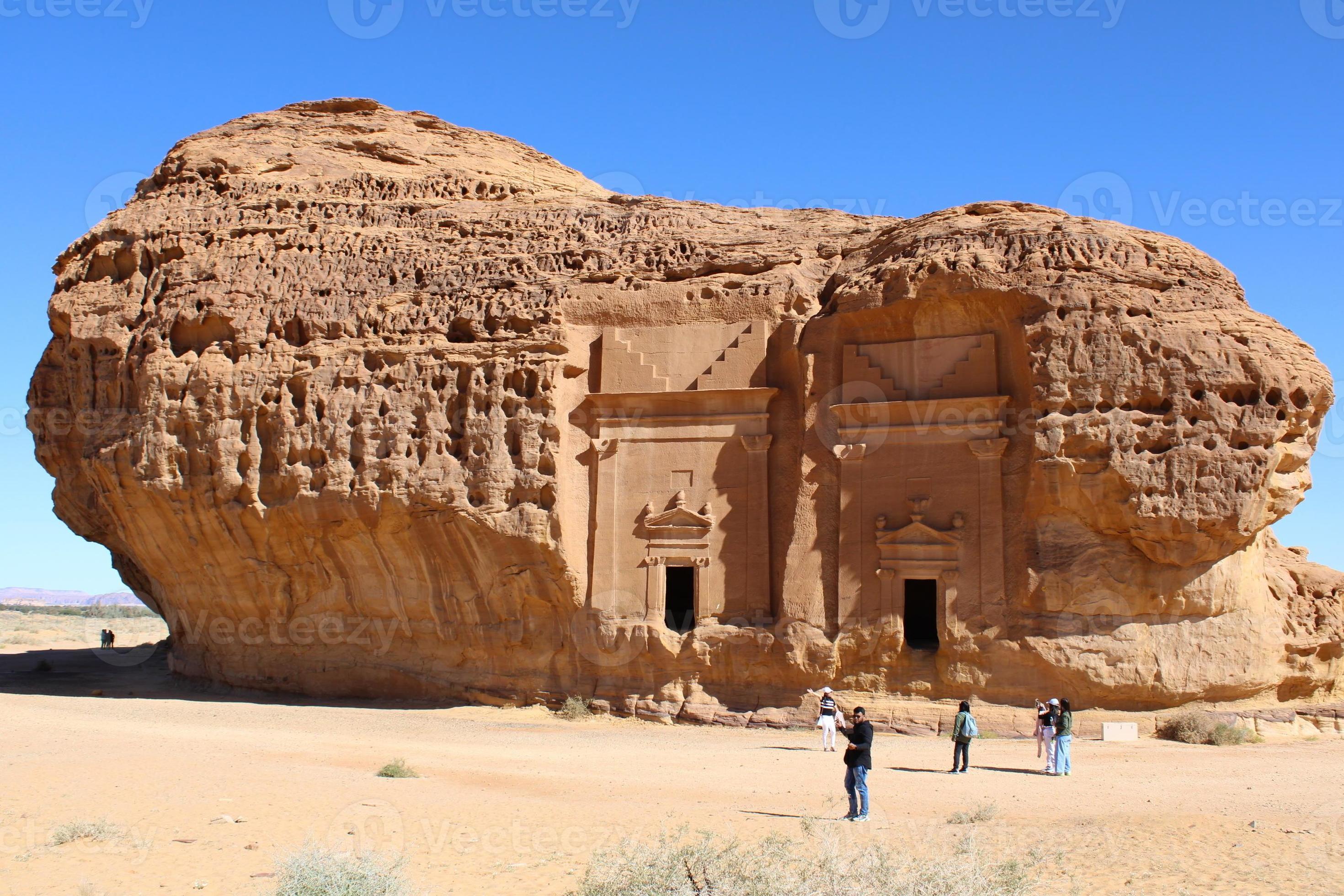 Beautiful daytime view of Al Hegra, Madain Saleh archaeological site in ...