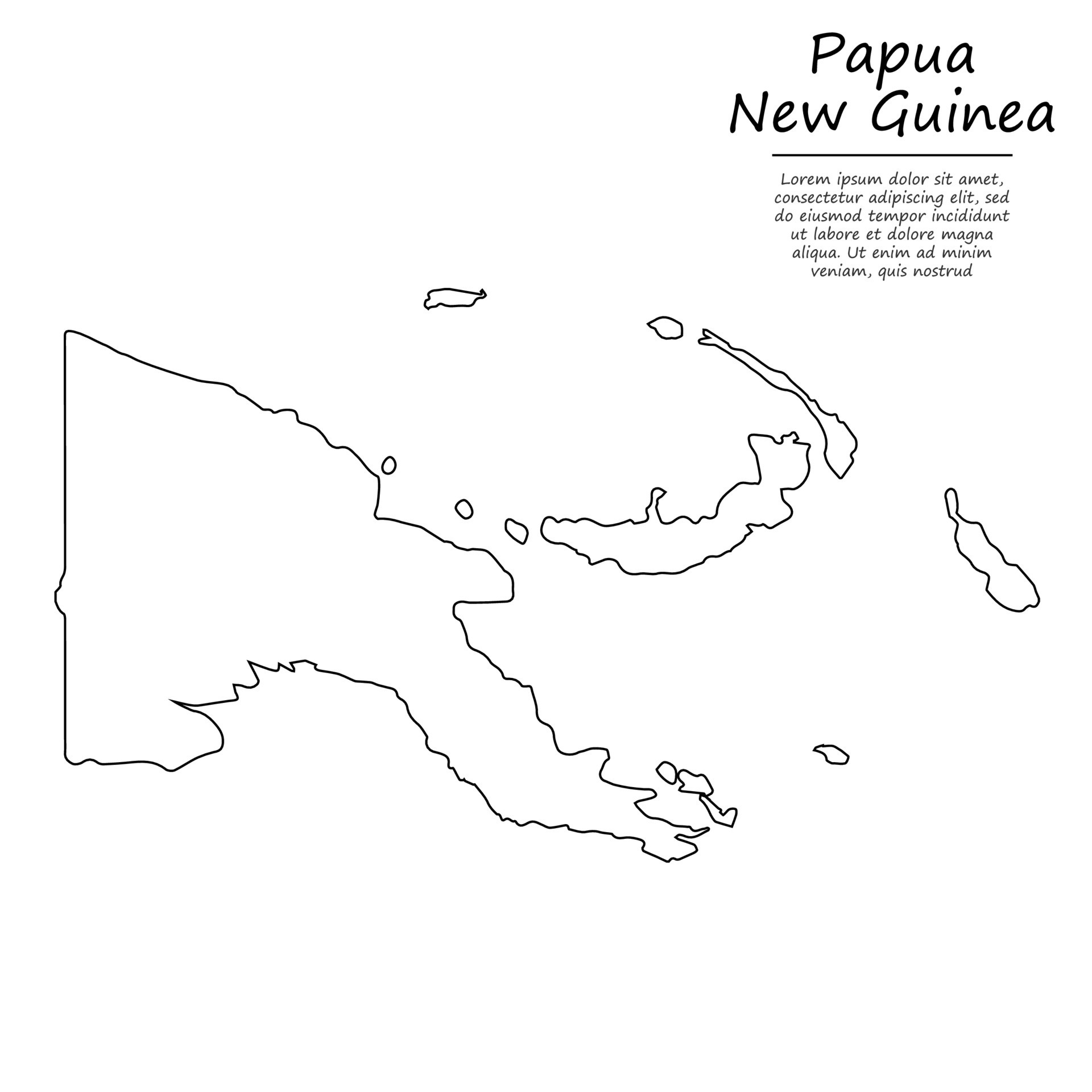 Simple Outline Map Of Papua New Guinea Silhouette In Sketch Lin