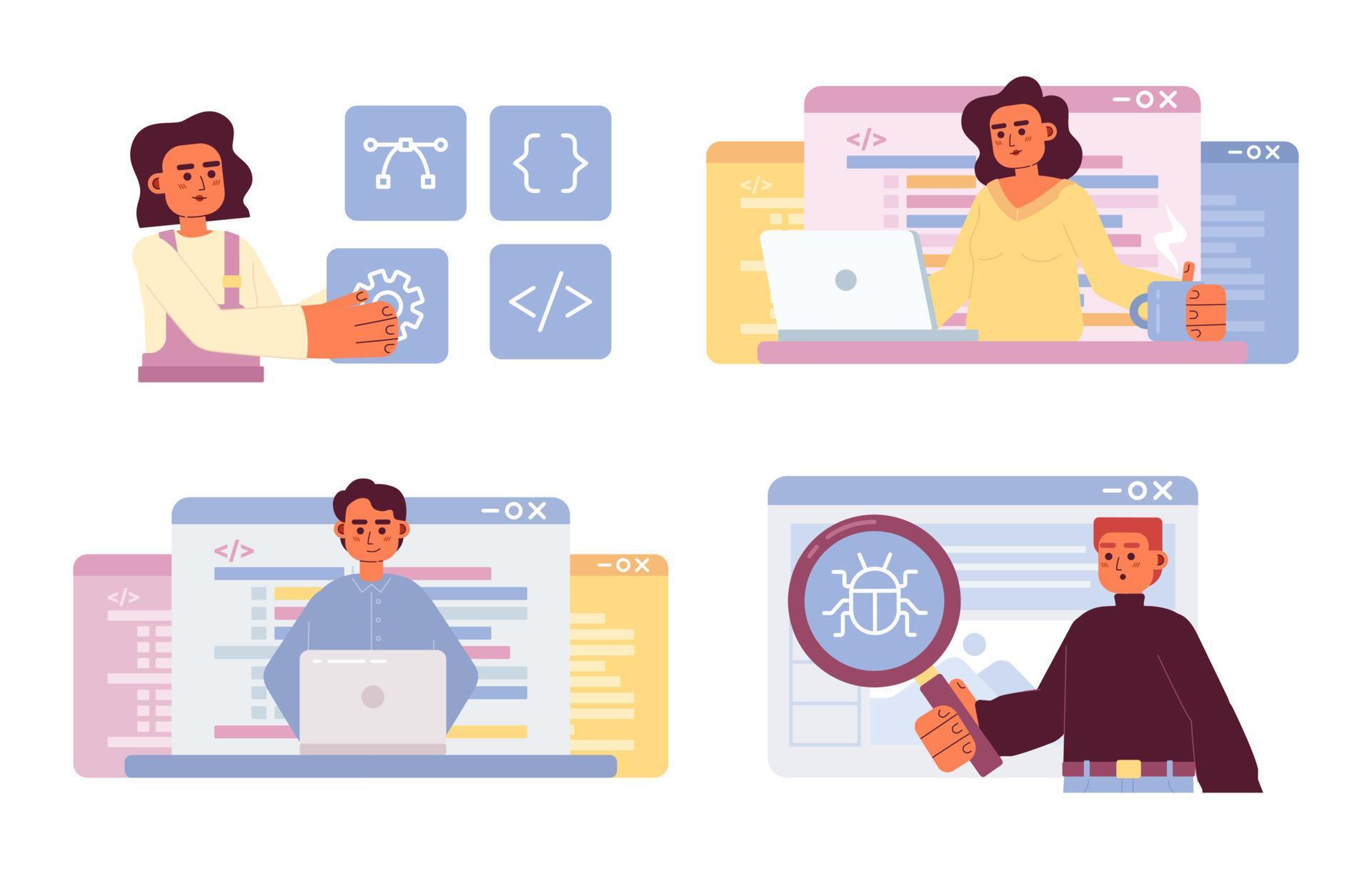 Web development process flat concept vector spot illustration pack ...