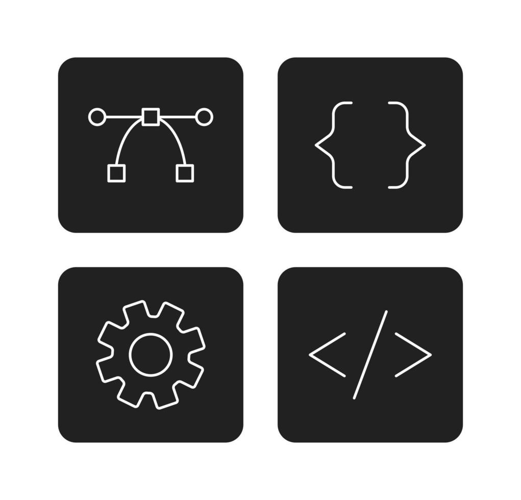 Website, app development buttons monochrome flat vector icons pack ...