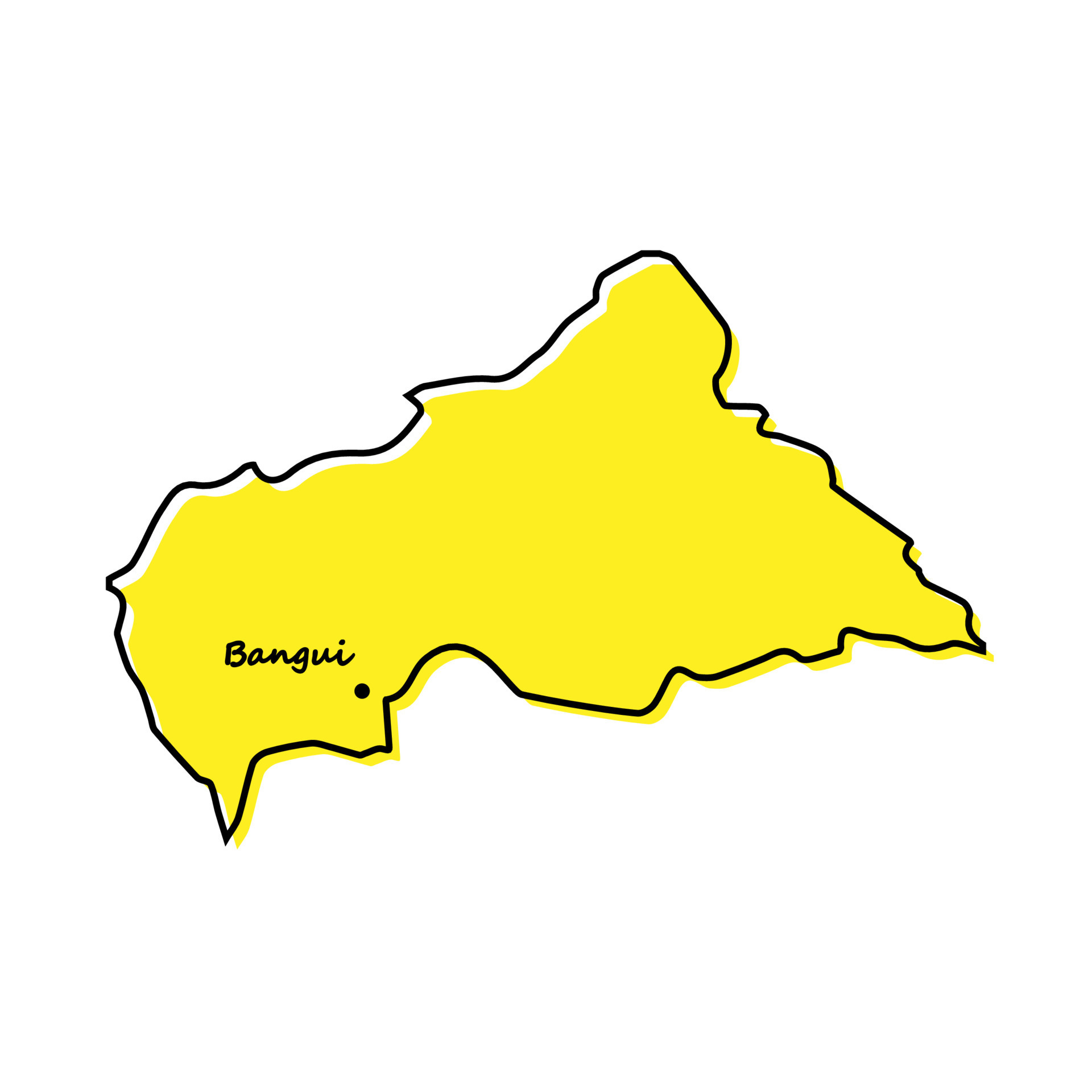 Simple outline map of Central African Republic with capital loca ...