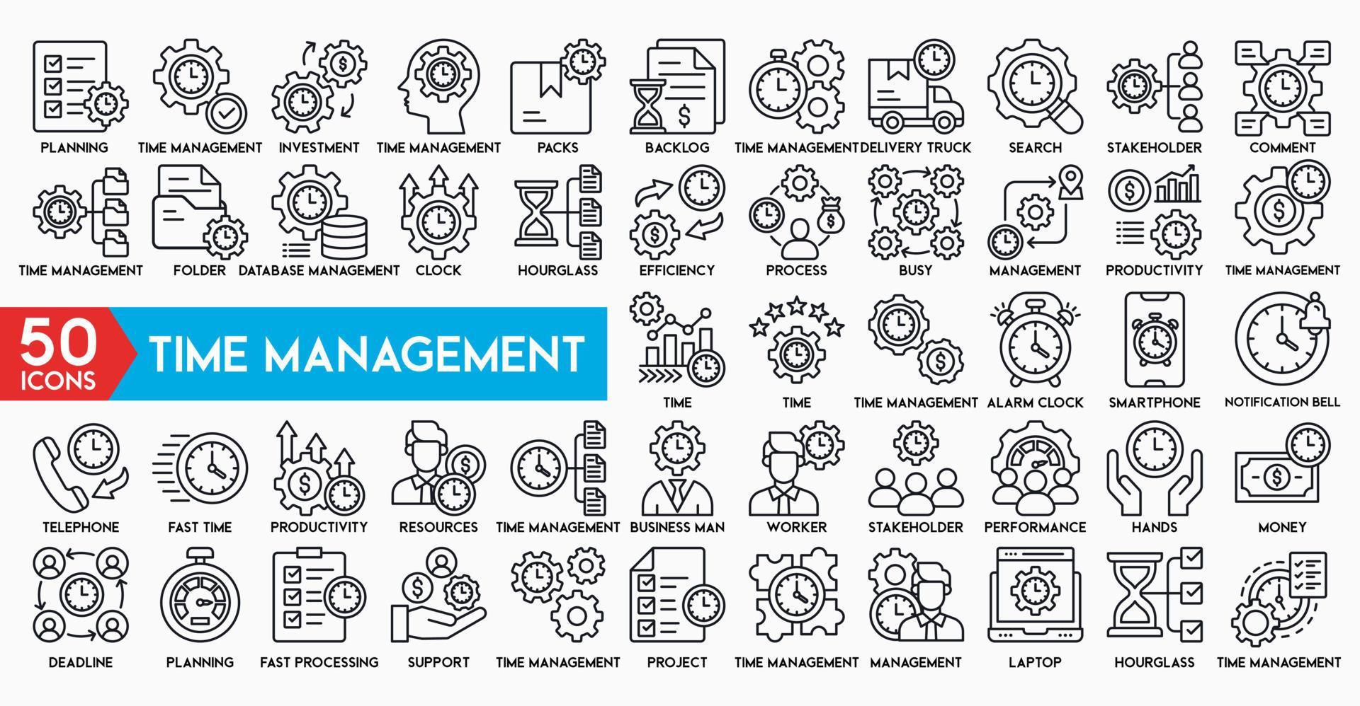 time management concept vector illustration with icons Timer, Alarm and ...