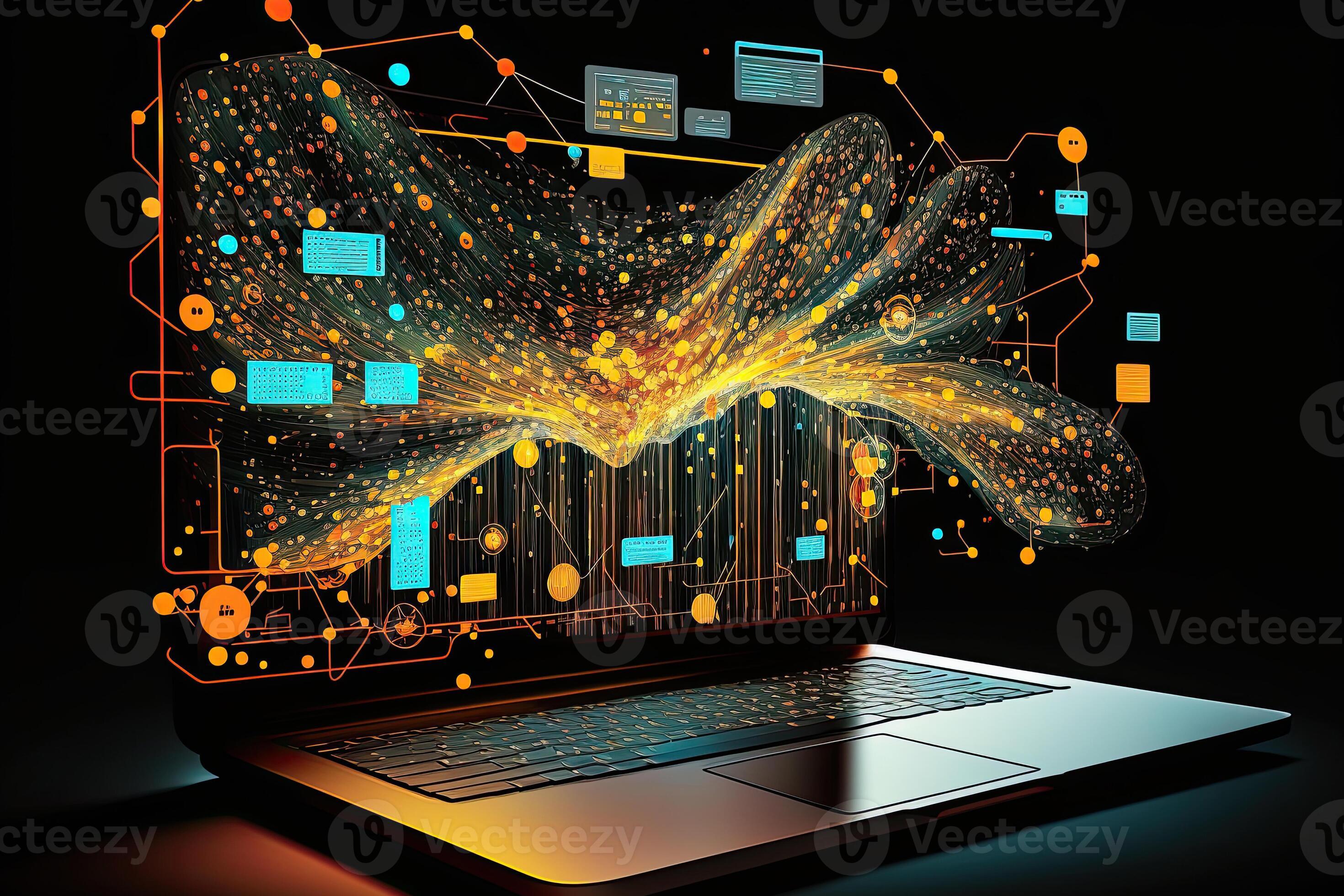 Digital Data And Network Connection On Laptop Screen Big Data Analysis