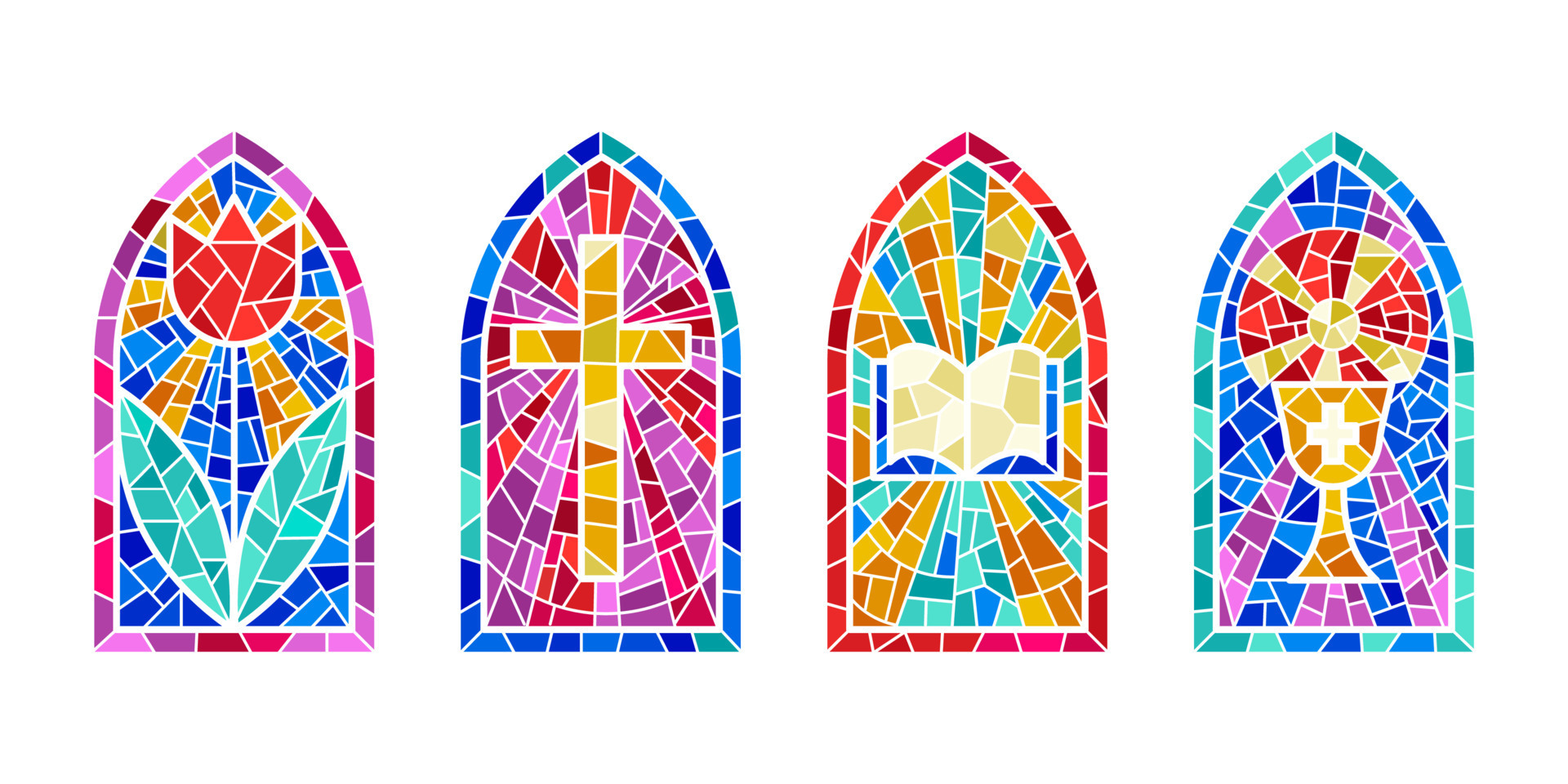 Church Glass Windows Stained Mosaic Catholic Frames With Cross Book