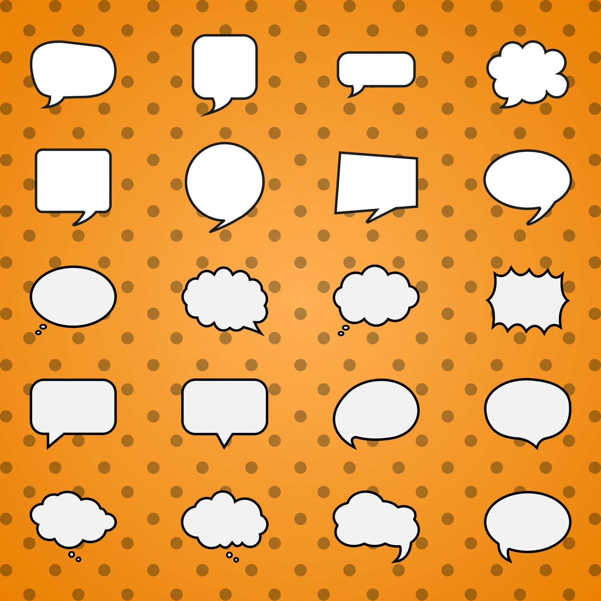 Speech bubble comic pop art set. Retro empty design elements dialog clouds with halftone dot ...