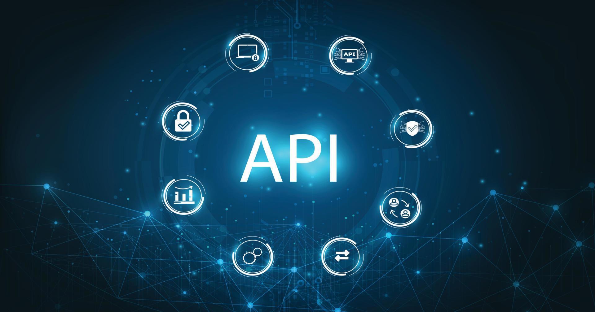 Application Programming Interface APIon blue background. Software ...