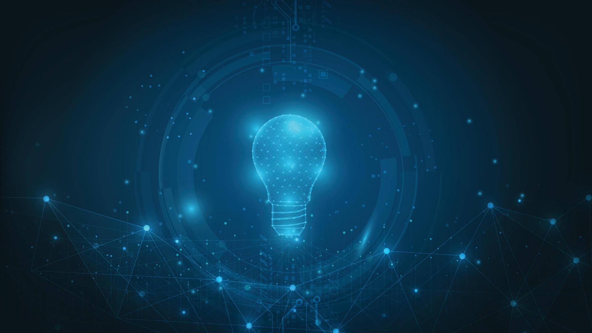 Vector circle tech with light blue and lamp bulb on technology ...