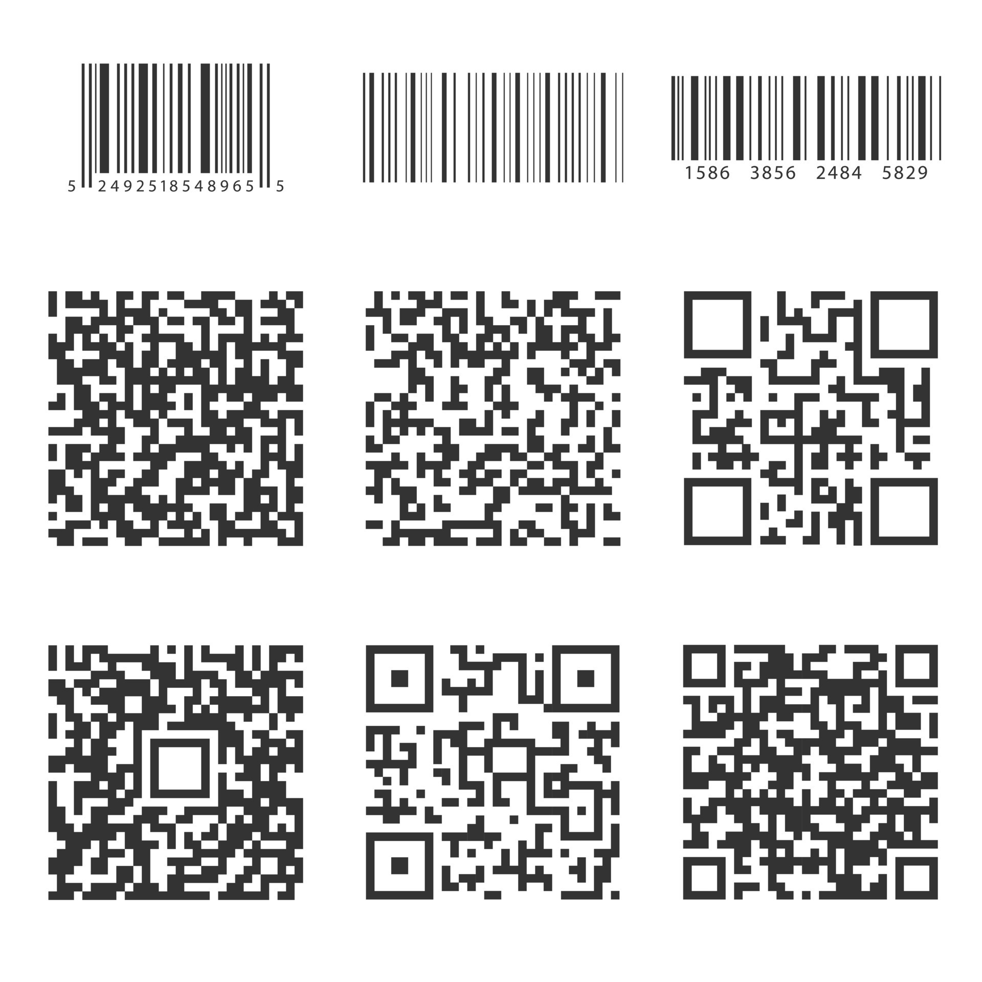 A set of barcodes and QR codes for digital identification. Vector ...