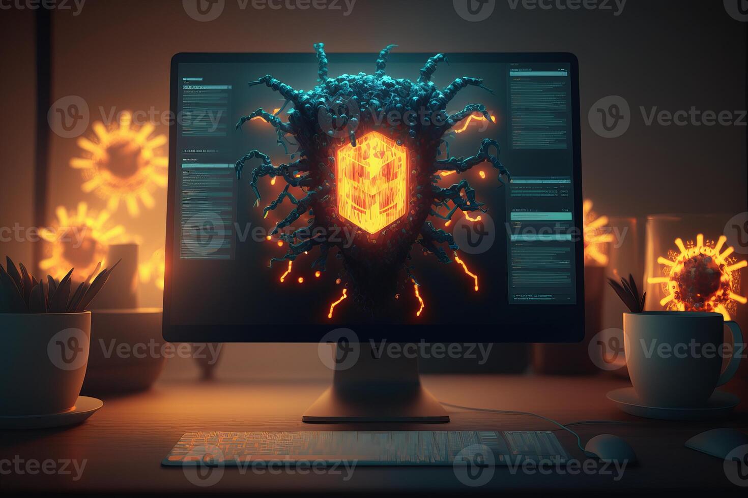 Computer Virus Background. Malware, Ransomware, Spam, Phishing, Hacked or Attact Computer ...