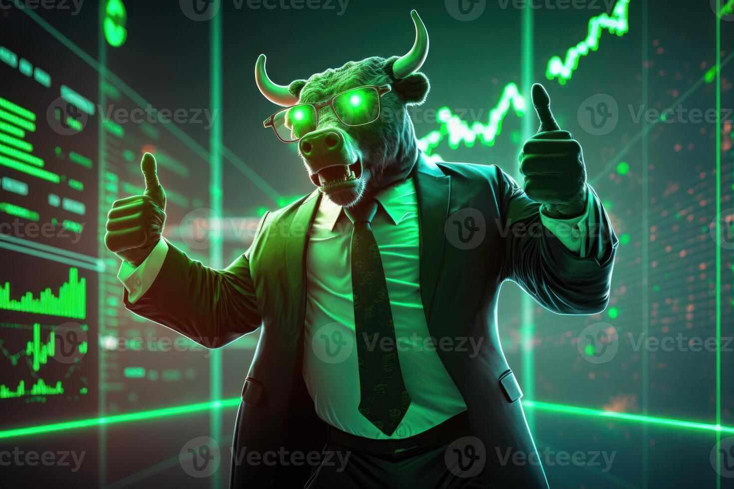 Bull Bullish Divergence In Stock Market And Crypto Currency With Green