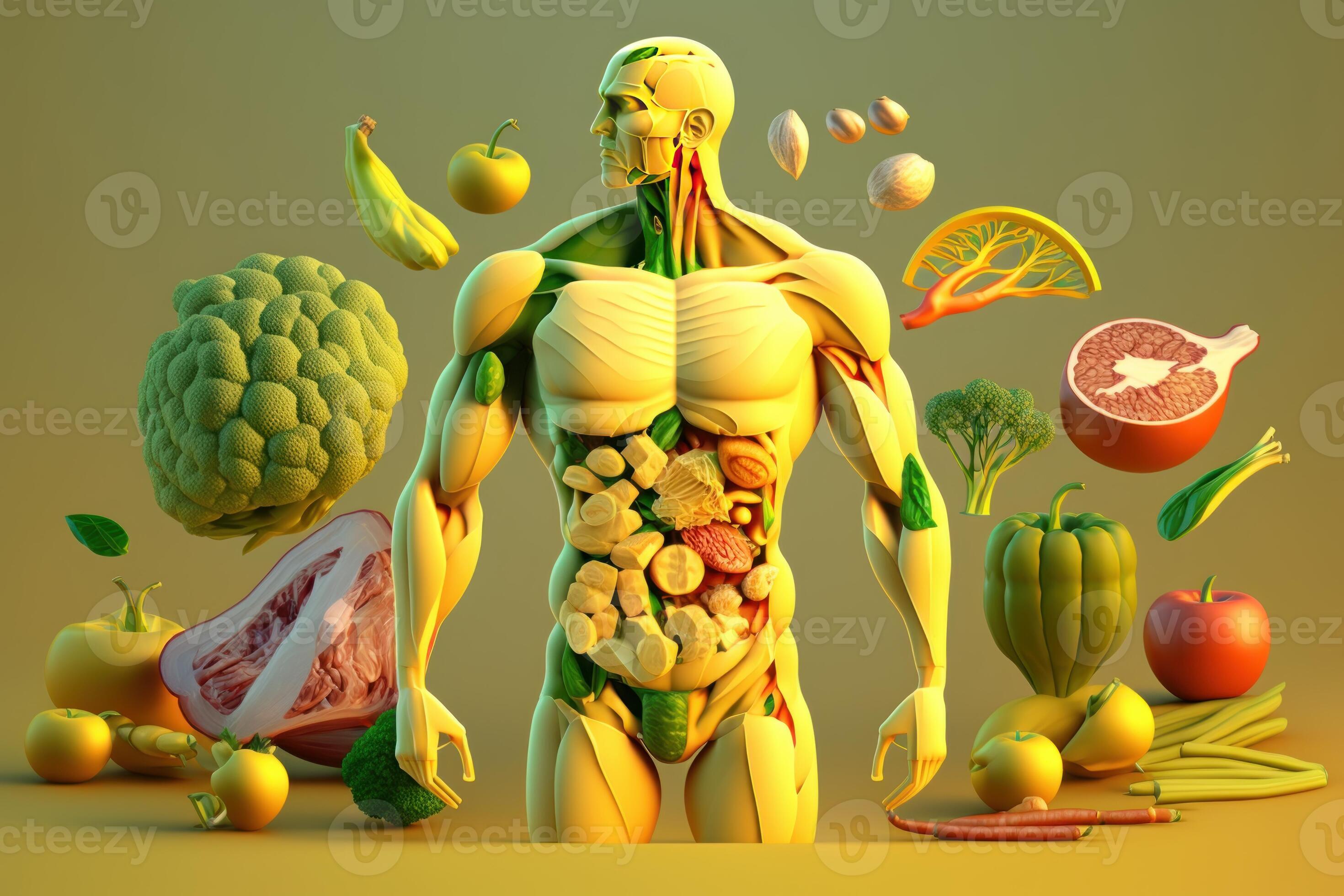 Vegetales Formando Un Humano Cuerpo Metabolismo Y Nutrición Comiendo